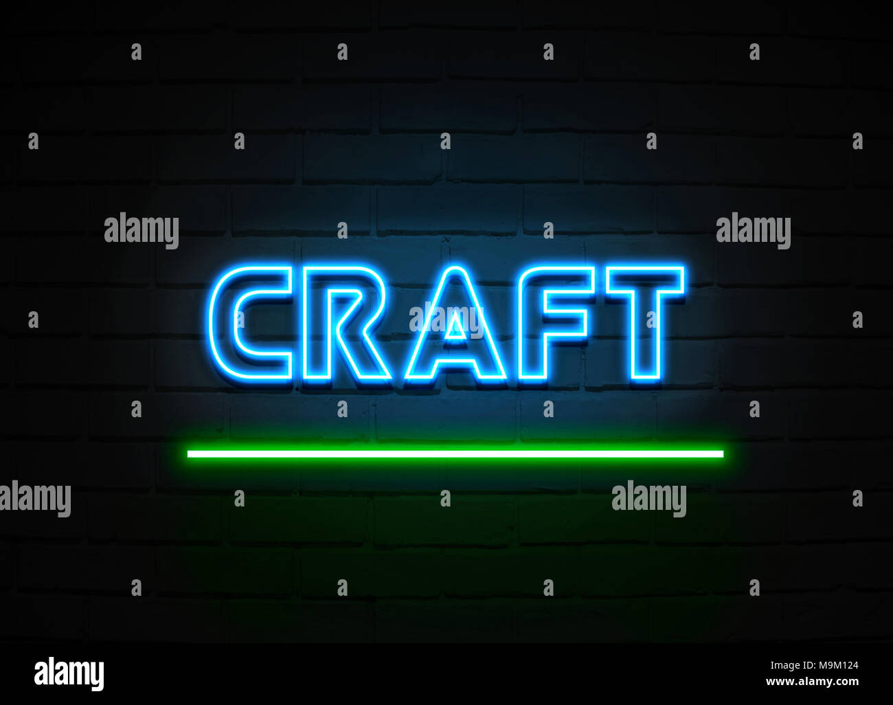 Craft neon sign - Glowing Neon Sign on brickwall wall - 3D rendered ...