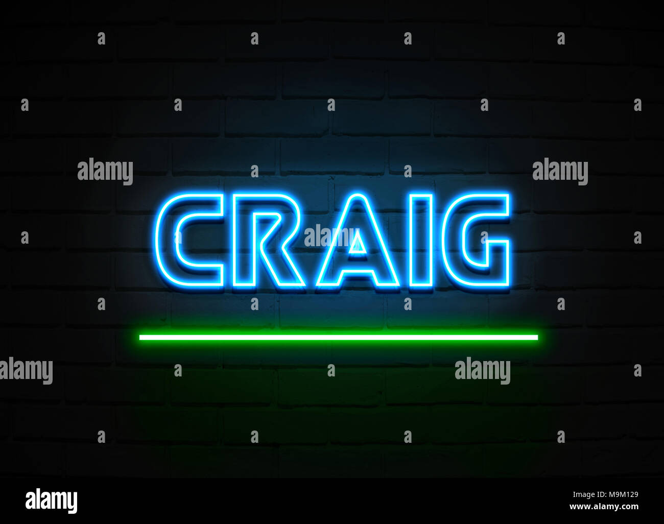 Craig neon sign - Glowing Neon Sign on brickwall wall - 3D rendered ...