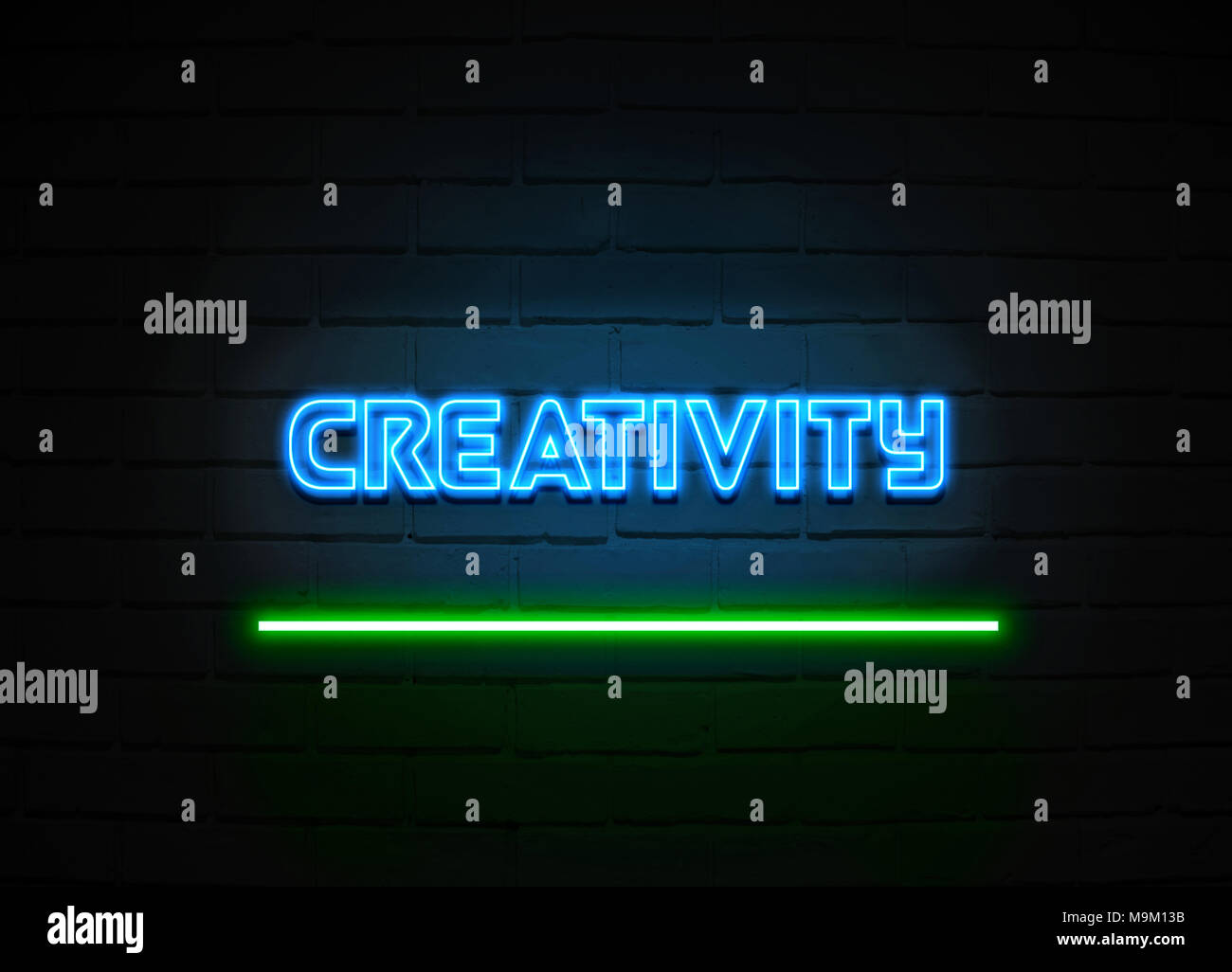Creativity neon sign - Glowing Neon Sign on brickwall wall - 3D ...
