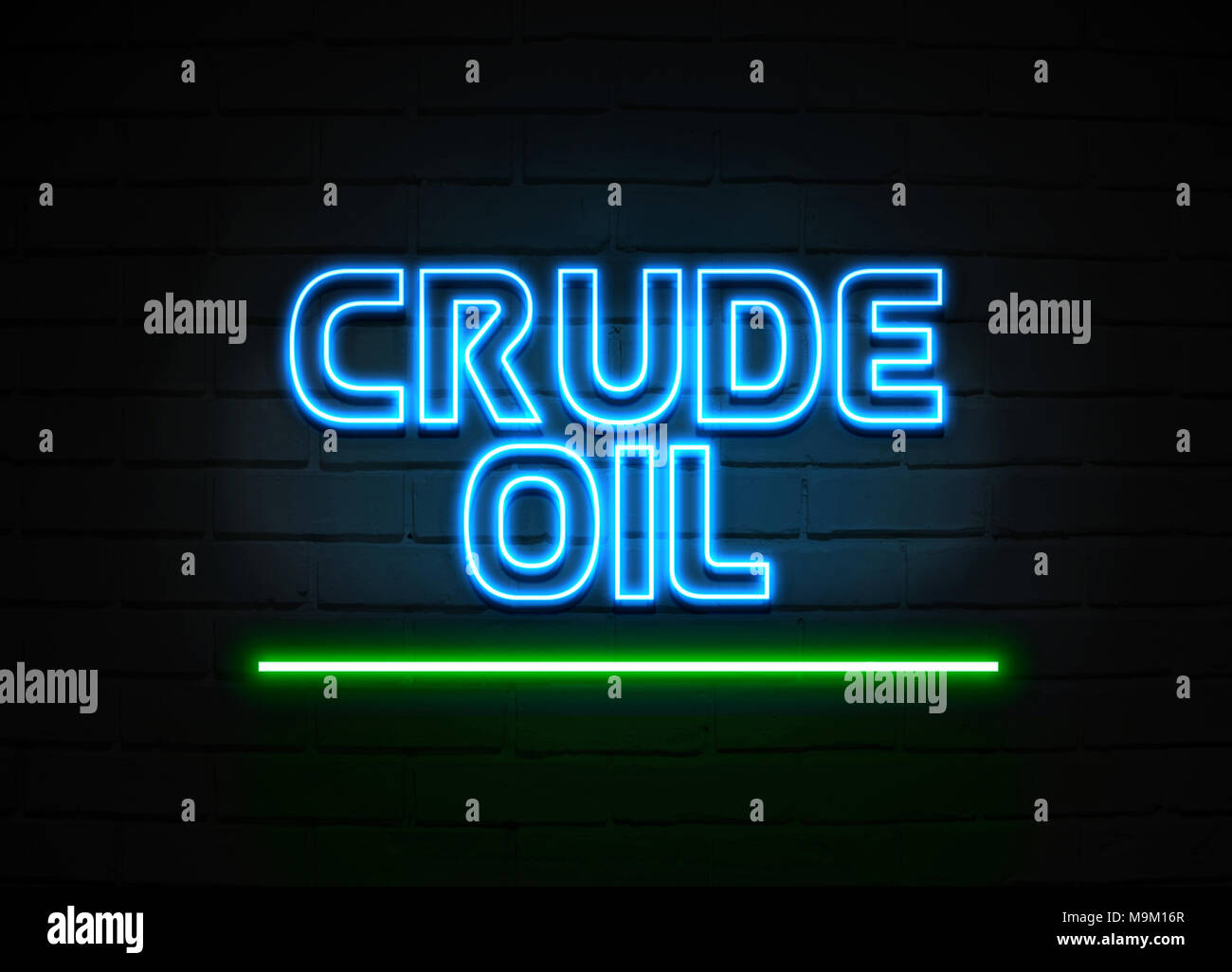 Crude Oil neon sign - Glowing Neon Sign on brickwall wall - 3D rendered ...