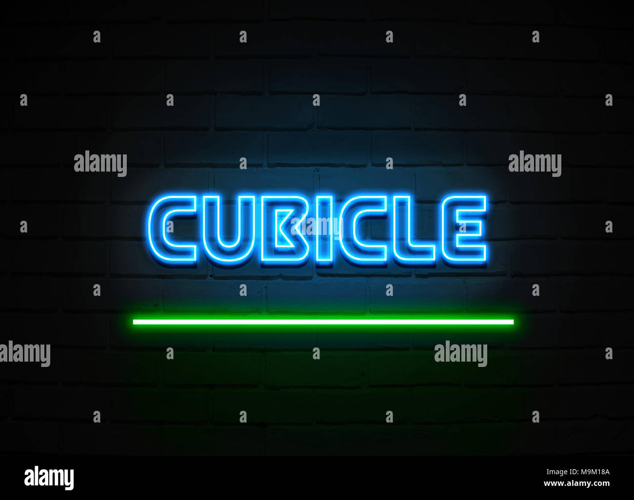 Cubicle neon sign - Glowing Neon Sign on brickwall wall - 3D rendered ...