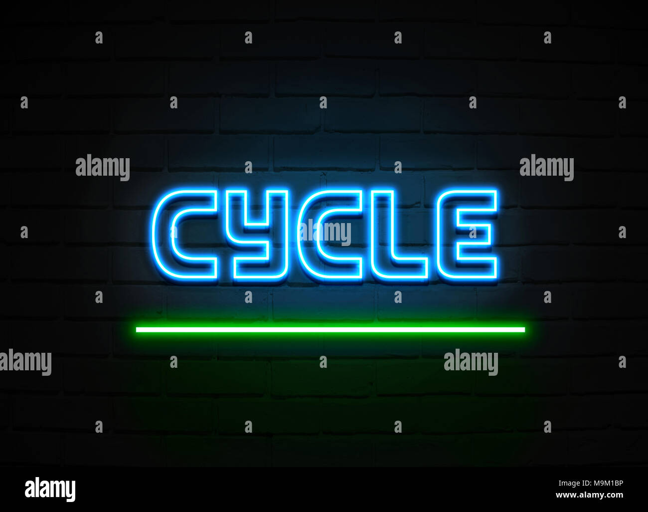 Cycle neon sign - Glowing Neon Sign on brickwall wall - 3D rendered ...