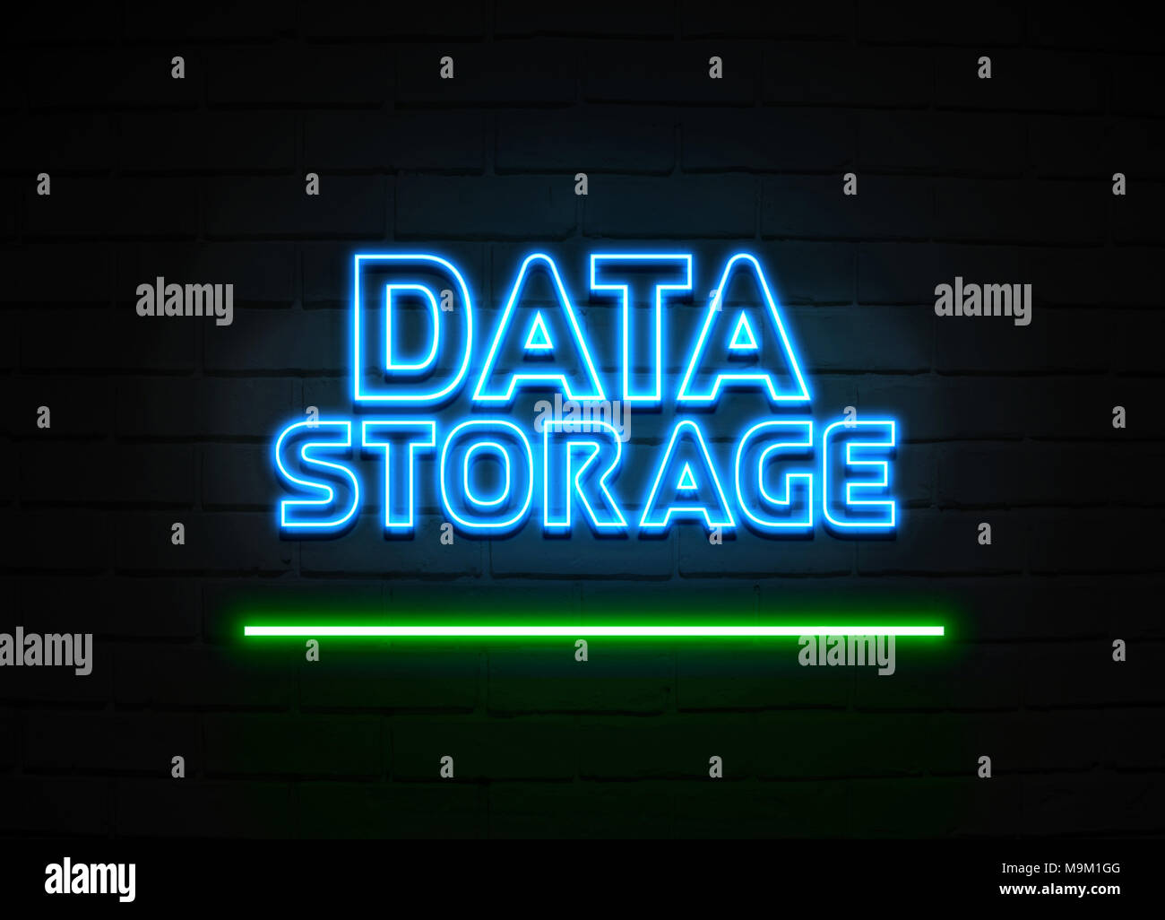 Data Storage neon sign - Glowing Neon Sign on brickwall wall - 3D ...