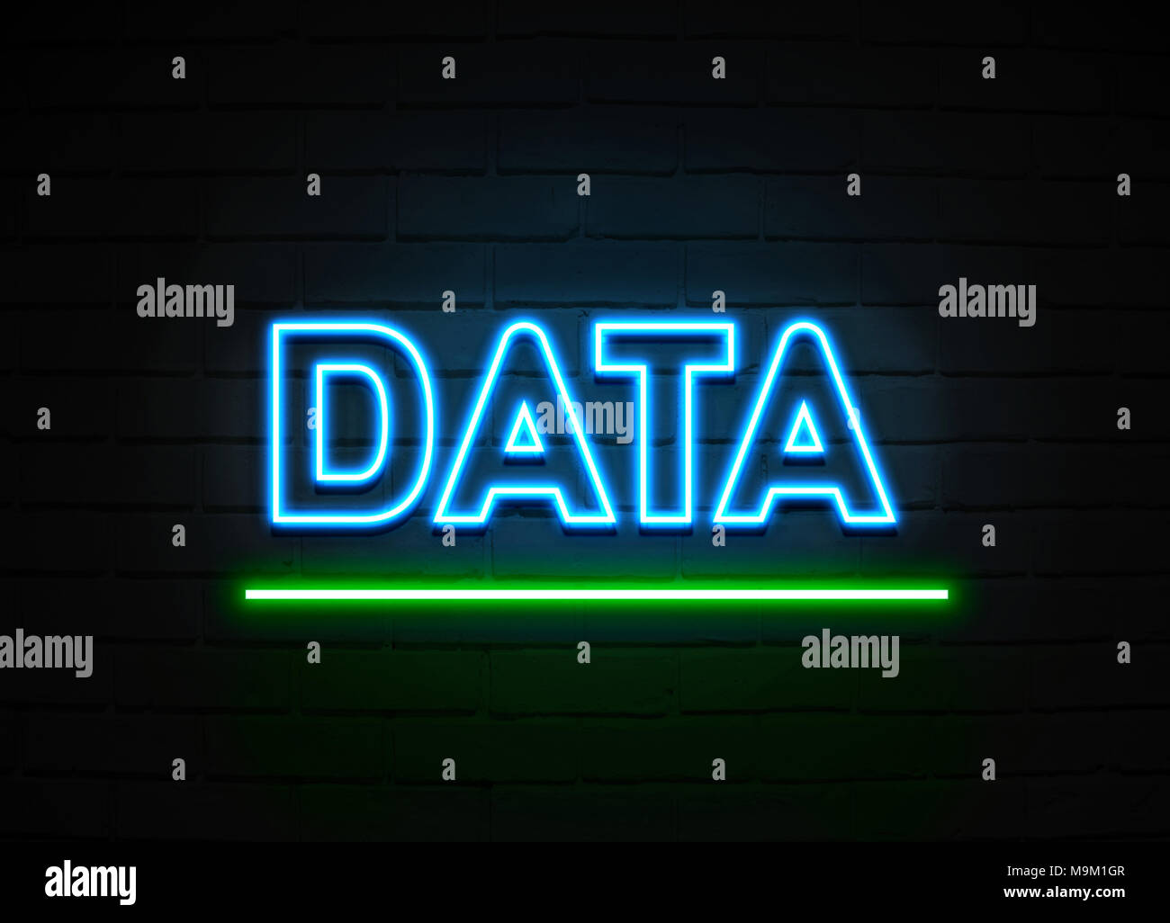 Data neon sign - Glowing Neon Sign on brickwall wall - 3D rendered ...