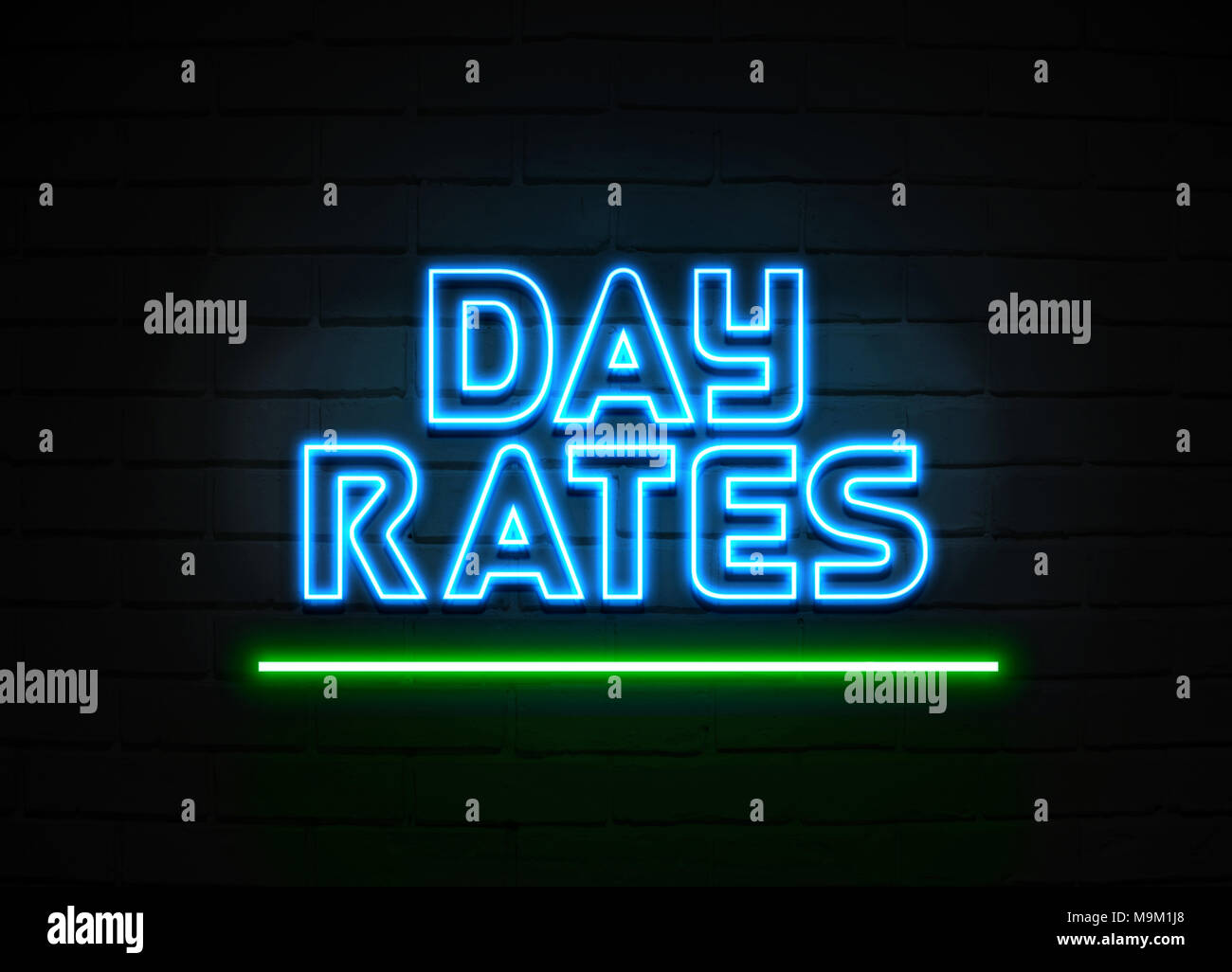 Day Rates neon sign - Glowing Neon Sign on brickwall wall - 3D rendered ...