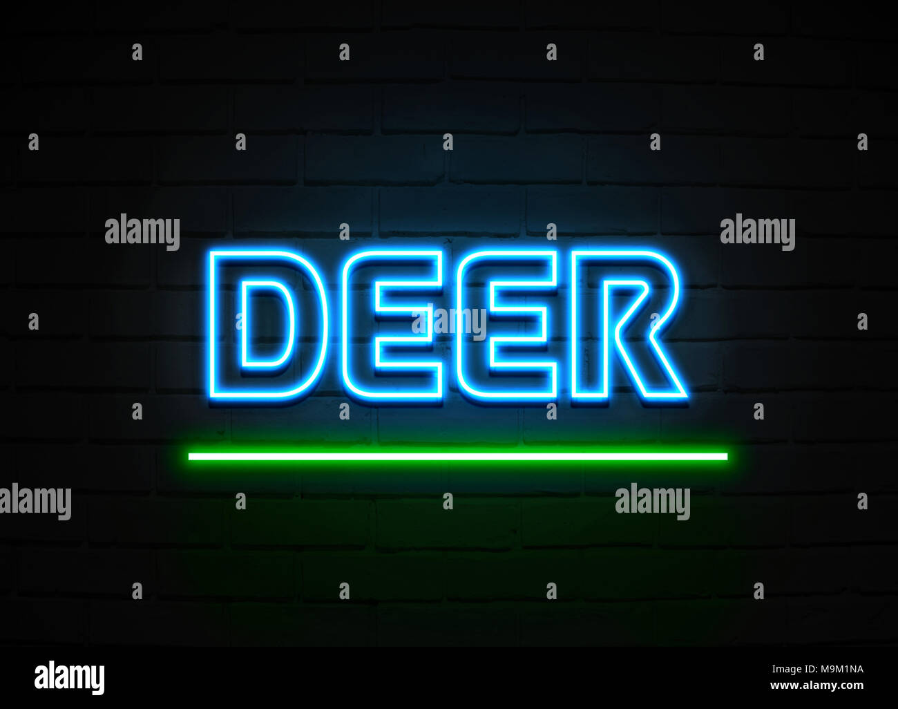 Deer neon sign - Glowing Neon Sign on brickwall wall - 3D rendered ...