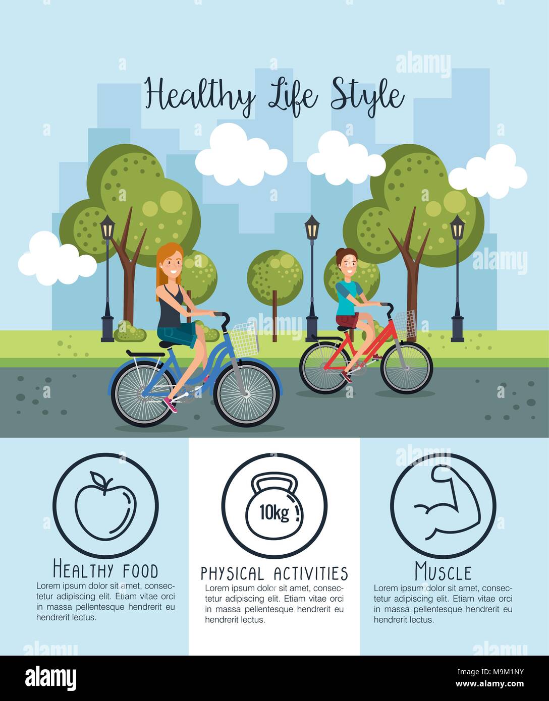 people in bicycle with healthy lifestyle icons Stock Vector Image & Art ...