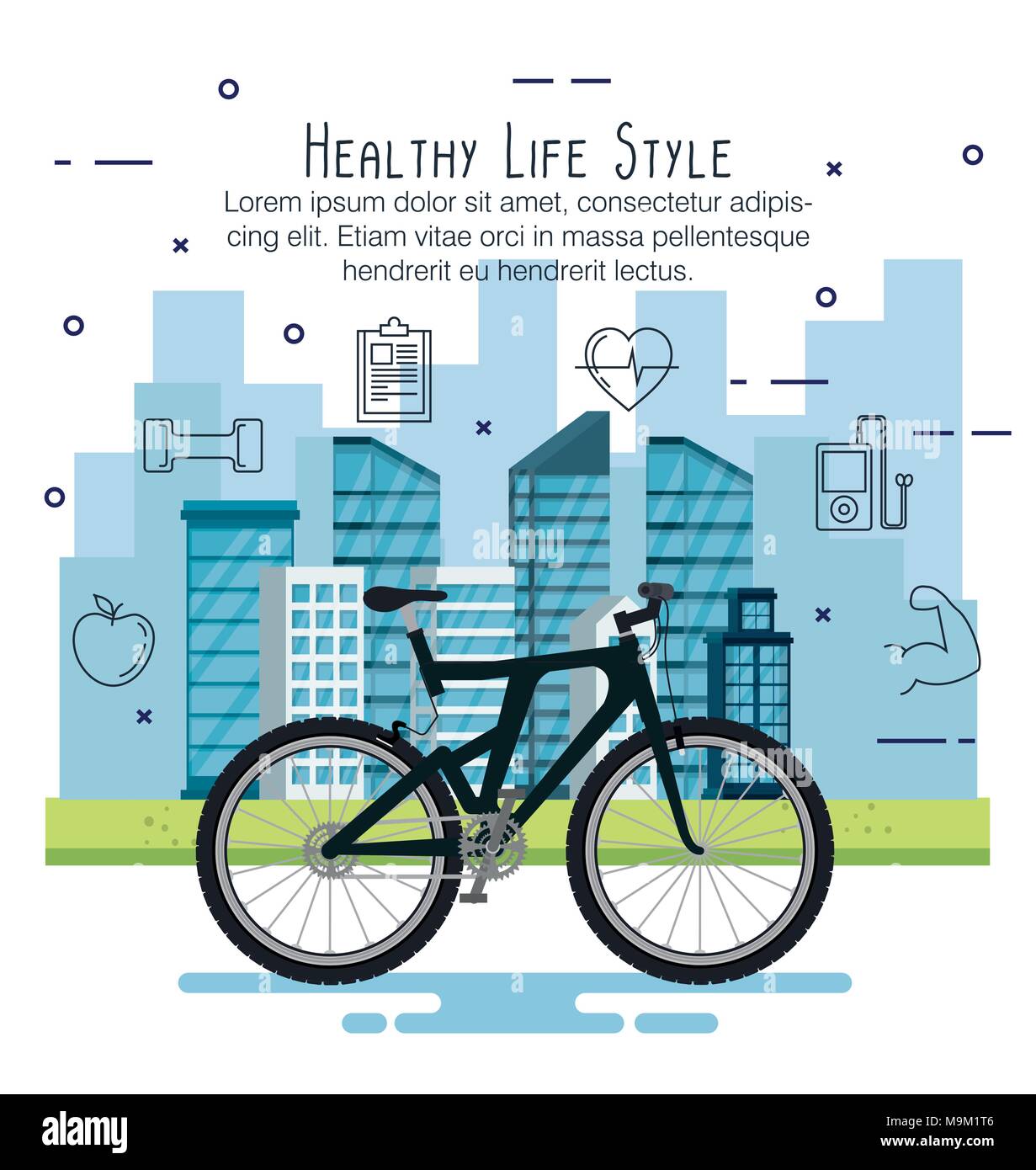 bicycle with healthy lifestyle icons Stock Vector Image & Art - Alamy