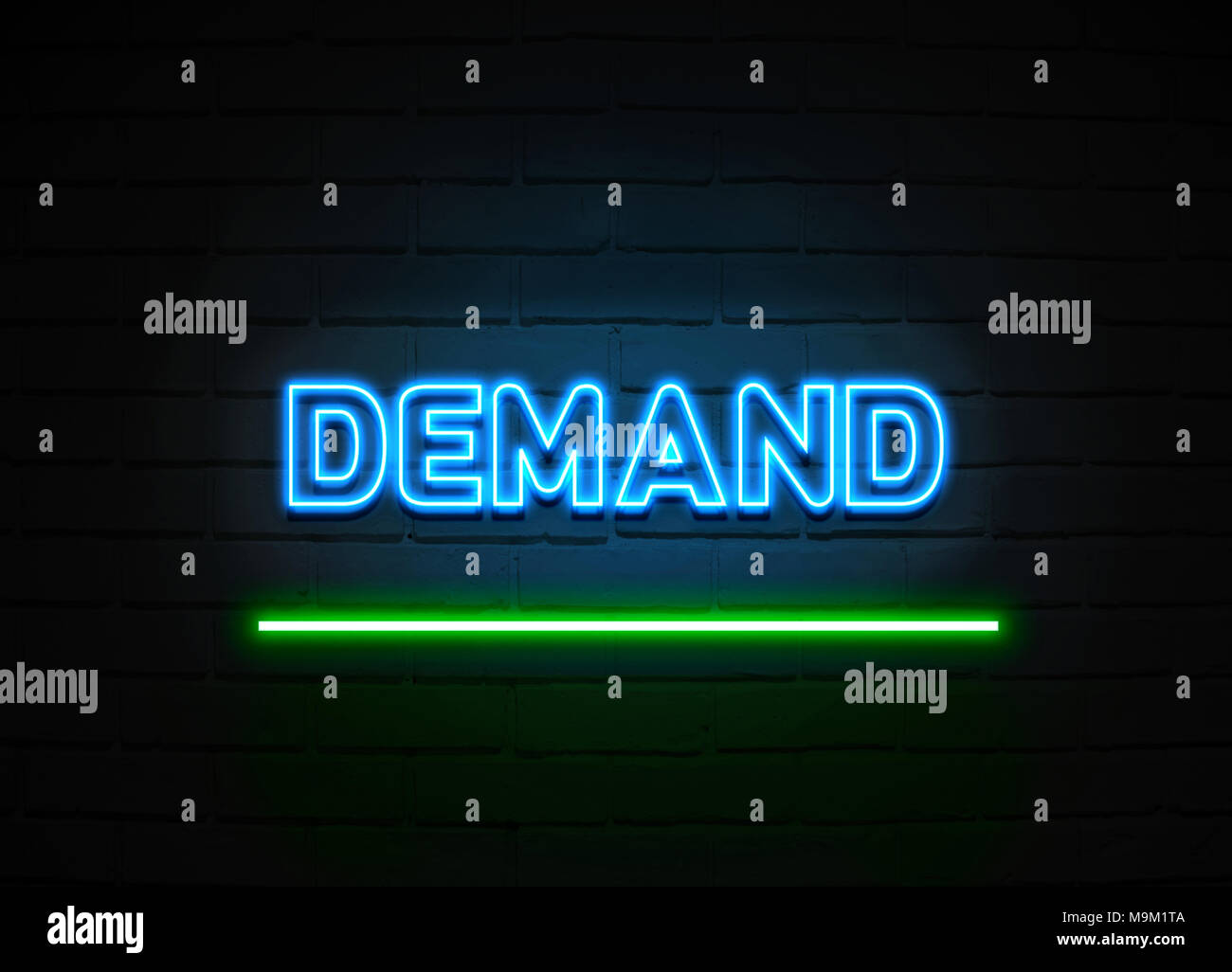 Demand neon sign - Glowing Neon Sign on brickwall wall - 3D rendered ...
