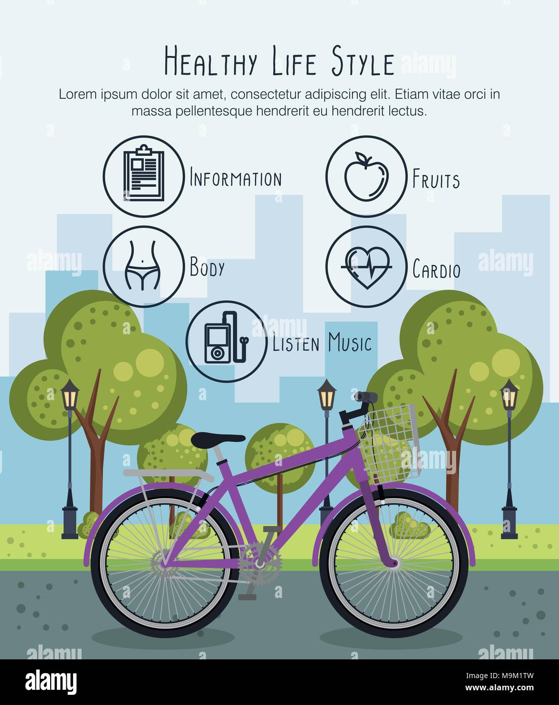 bicycle with healthy lifestyle icons Stock Vector Image & Art - Alamy