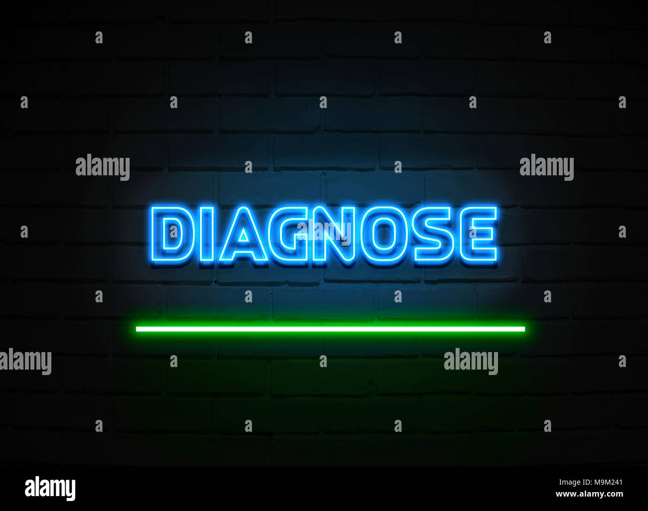 Diagnose neon sign - Glowing Neon Sign on brickwall wall - 3D rendered ...