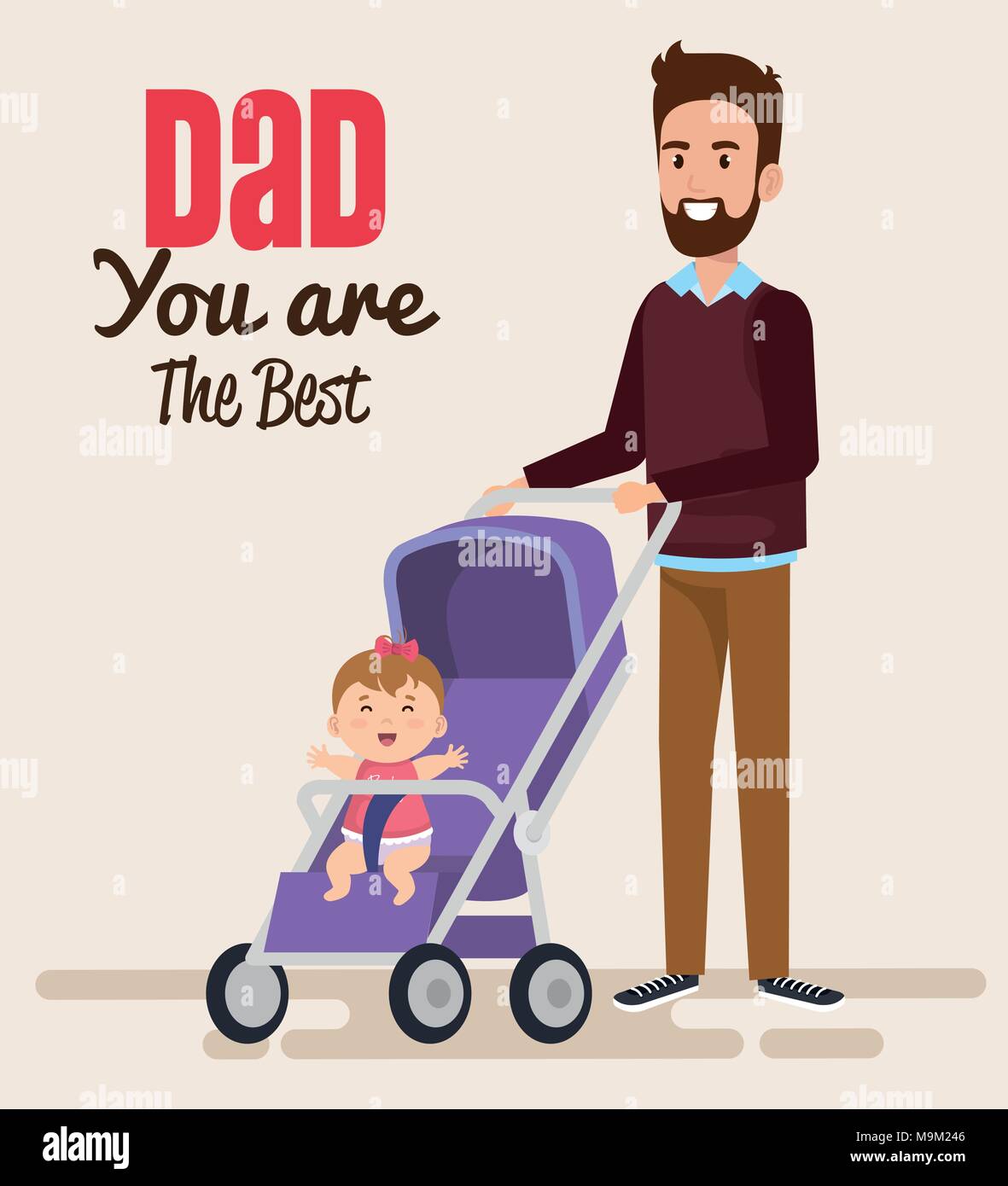happy fathers day characters with baby in cart Stock Vector Image & Art ...