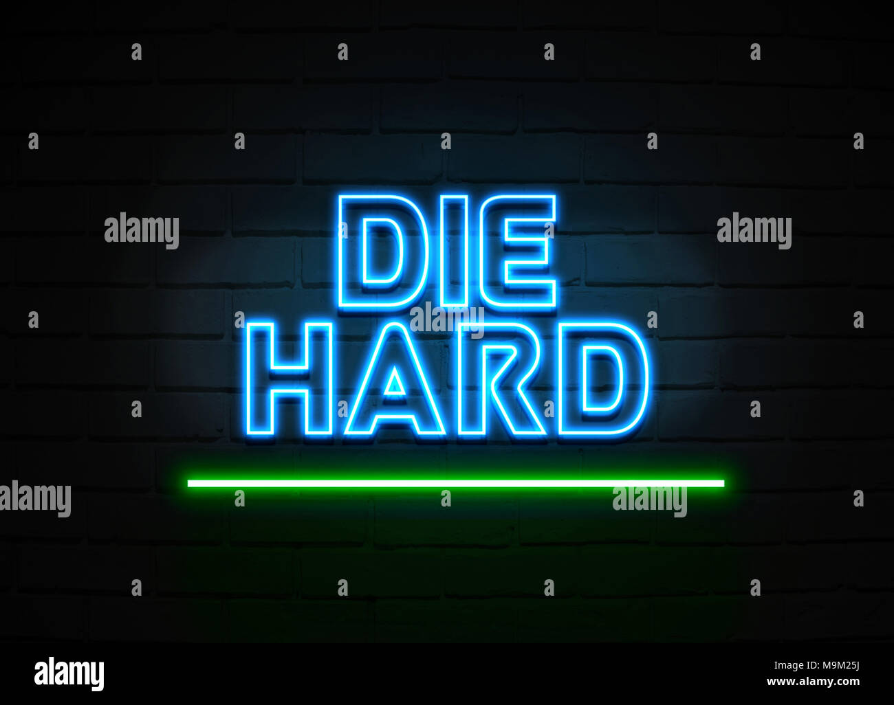 Die Hard neon sign - Glowing Neon Sign on brickwall wall - 3D rendered ...