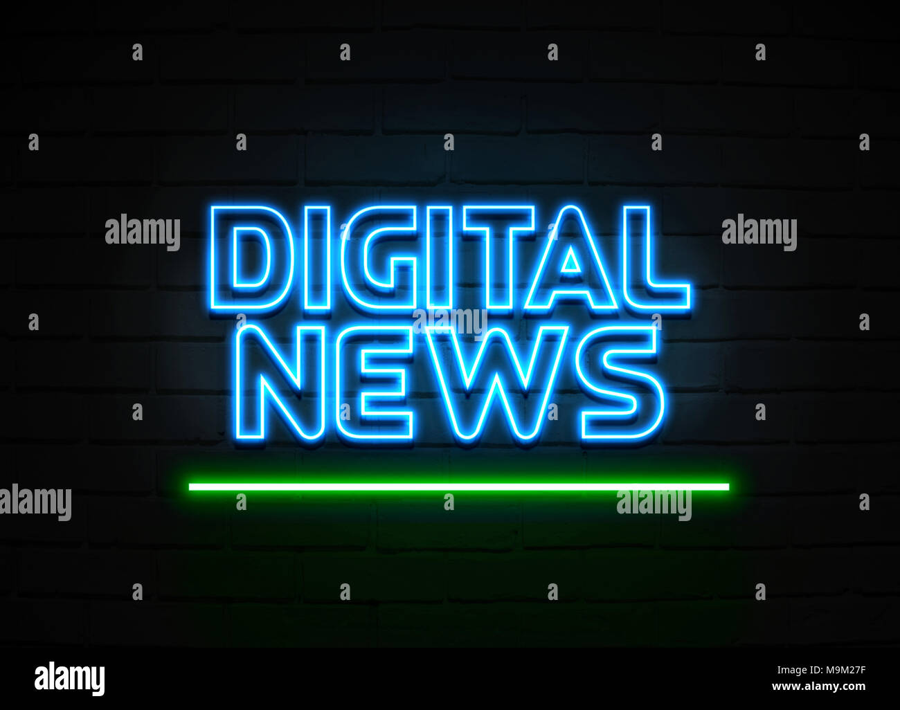 Digital News neon sign - Glowing Neon Sign on brickwall wall - 3D ...