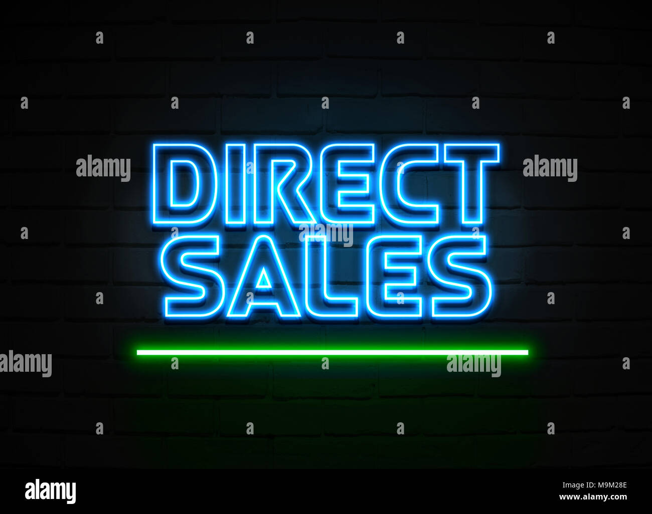 Direct Sales neon sign - Glowing Neon Sign on brickwall wall - 3D ...