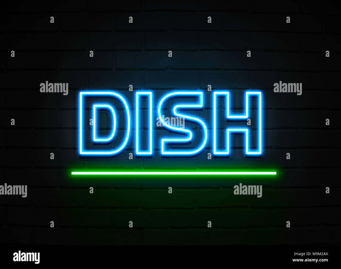 Dish neon sign - Glowing Neon Sign on brickwall wall - 3D rendered ...