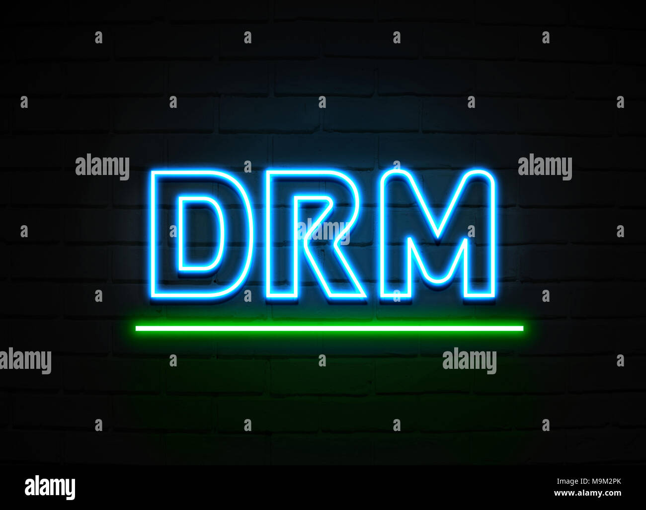 Drm neon sign - Glowing Neon Sign on brickwall wall - 3D rendered ...