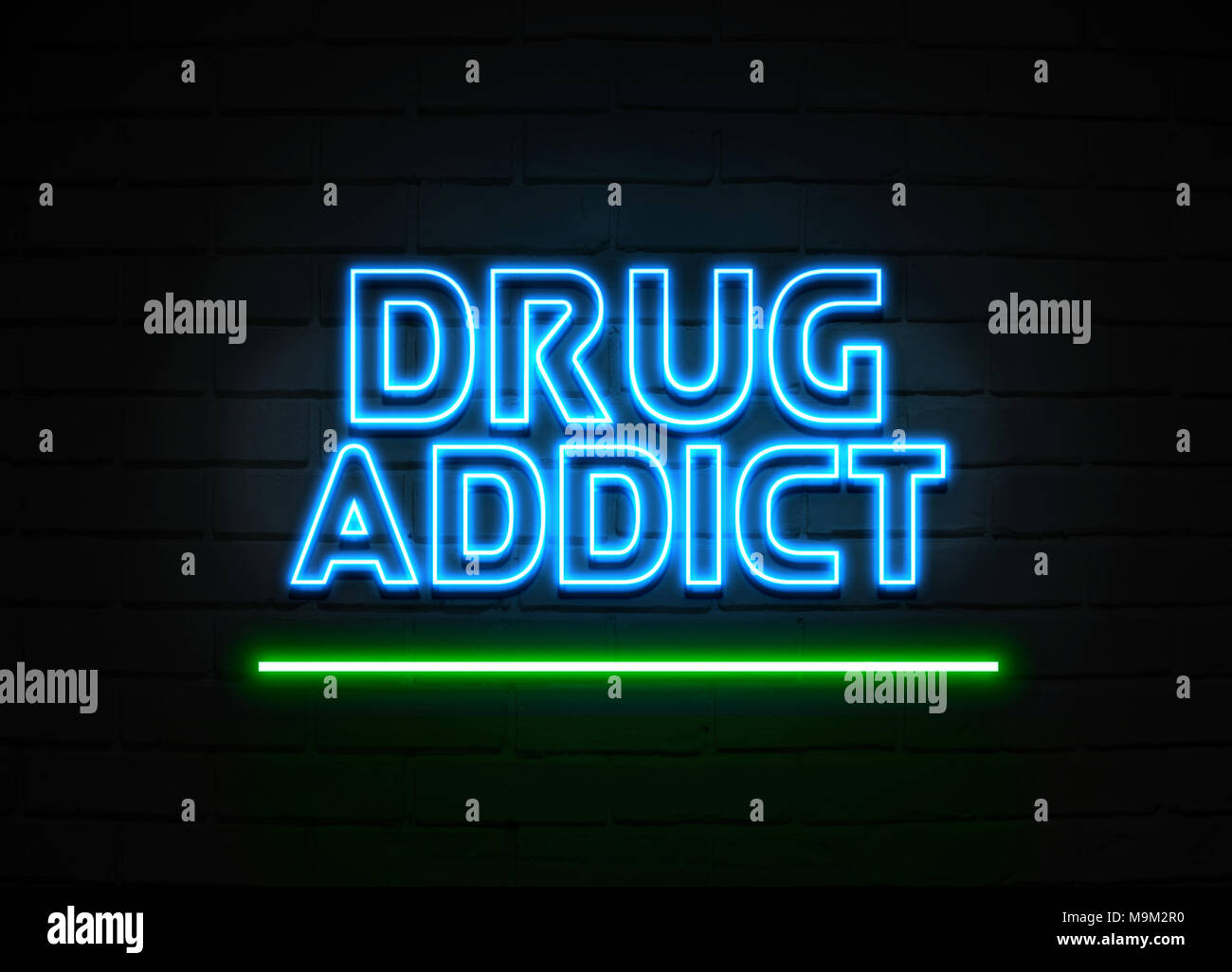 Drug Addict neon sign - Glowing Neon Sign on brickwall wall - 3D ...