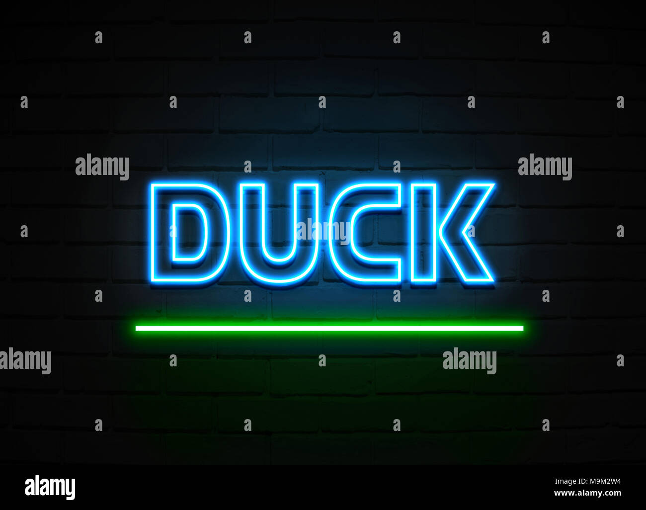 Duck neon sign - Glowing Neon Sign on brickwall wall - 3D rendered ...