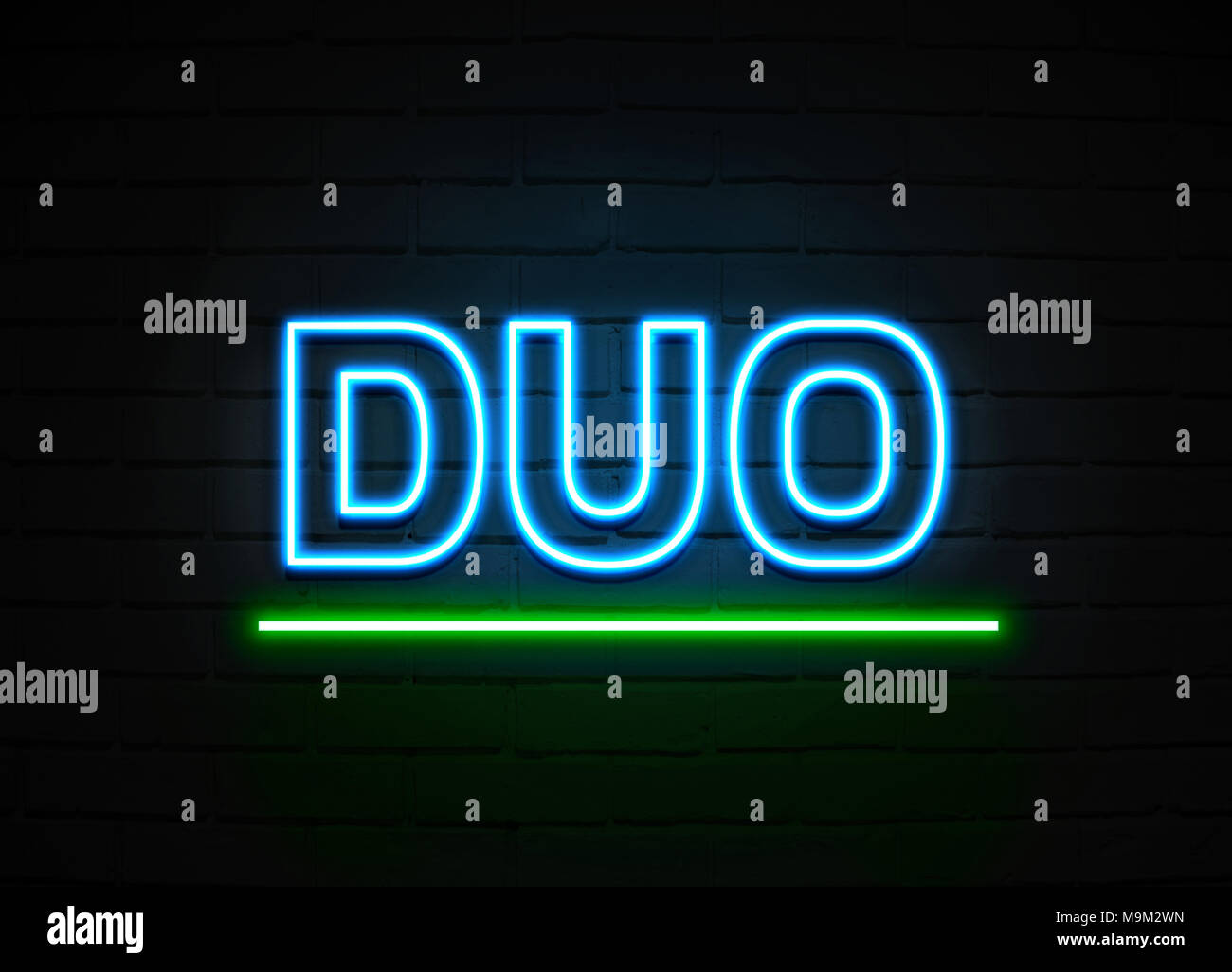Duo neon sign - Glowing Neon Sign on brickwall wall - 3D rendered ...