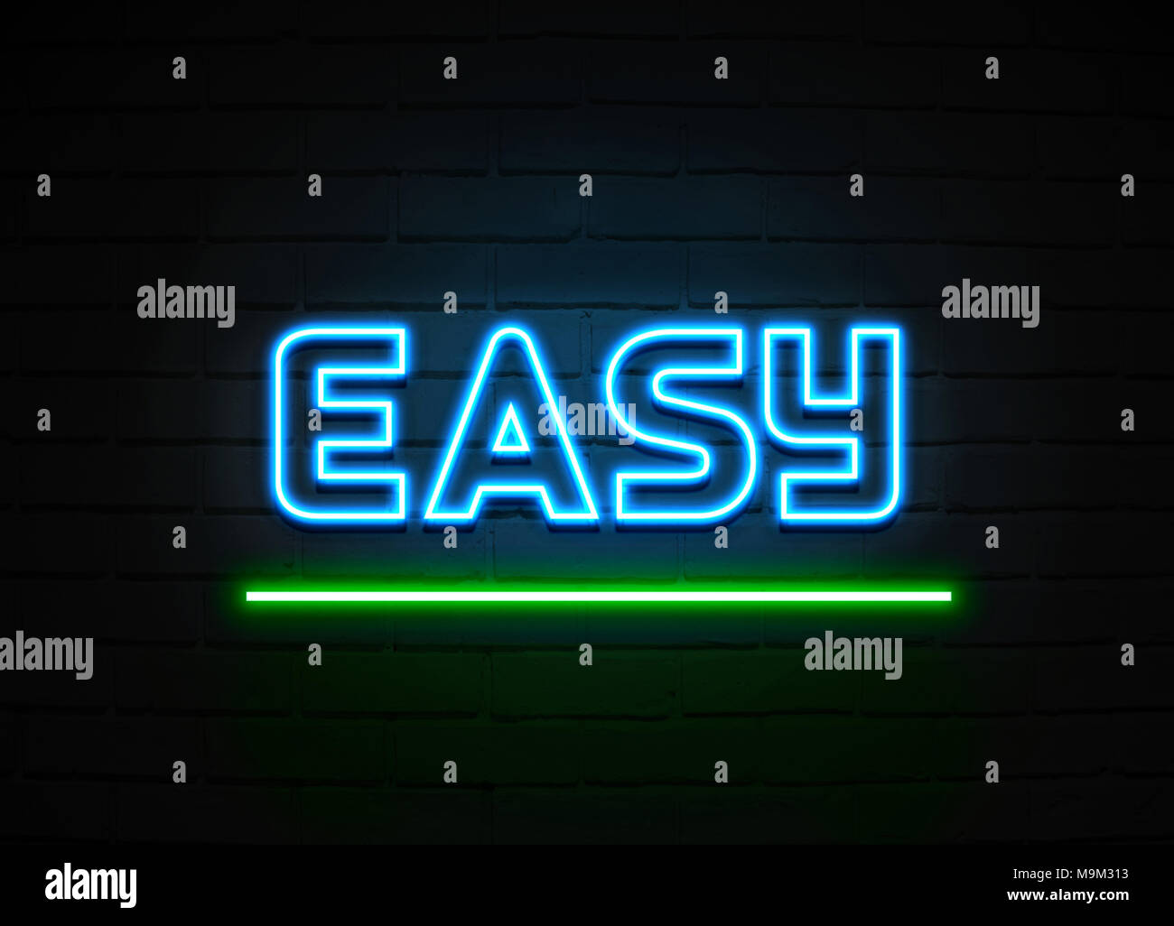Easy neon sign - Glowing Neon Sign on brickwall wall - 3D rendered ...
