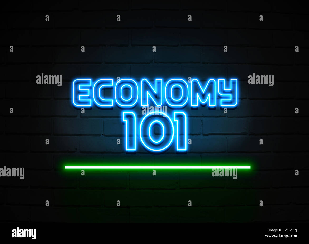 Economy 101 neon sign - Glowing Neon Sign on brickwall wall - 3D ...