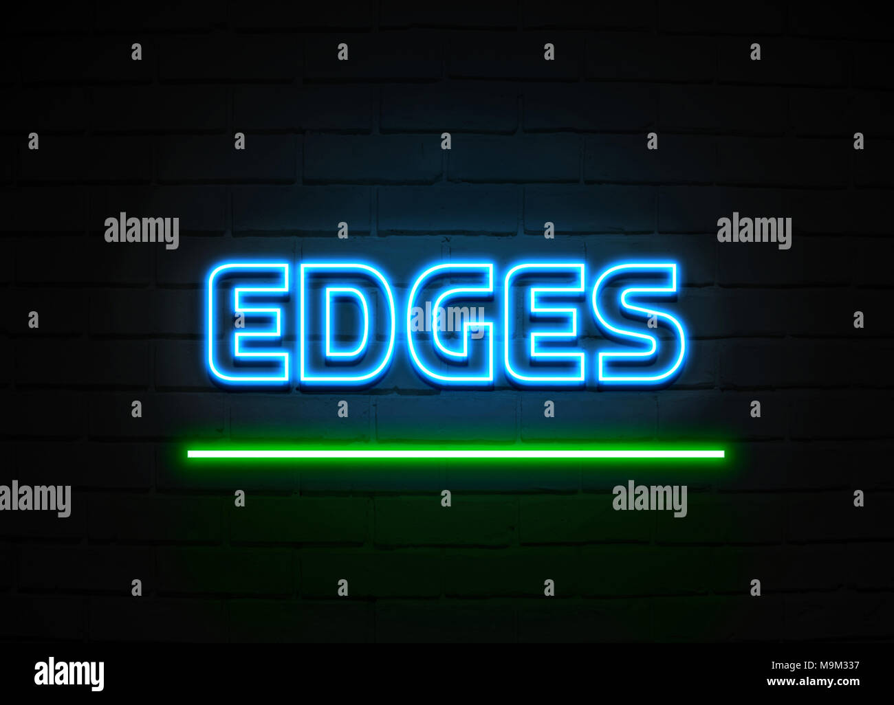 Edges neon sign - Glowing Neon Sign on brickwall wall - 3D rendered ...
