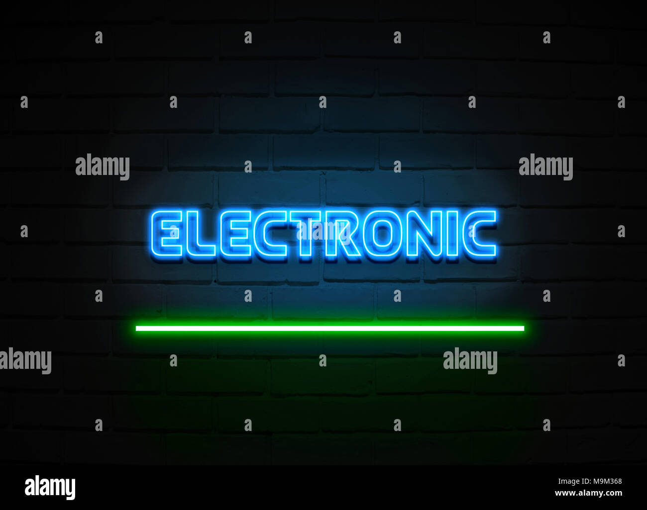 Electronic neon sign - Glowing Neon Sign on brickwall wall - 3D ...