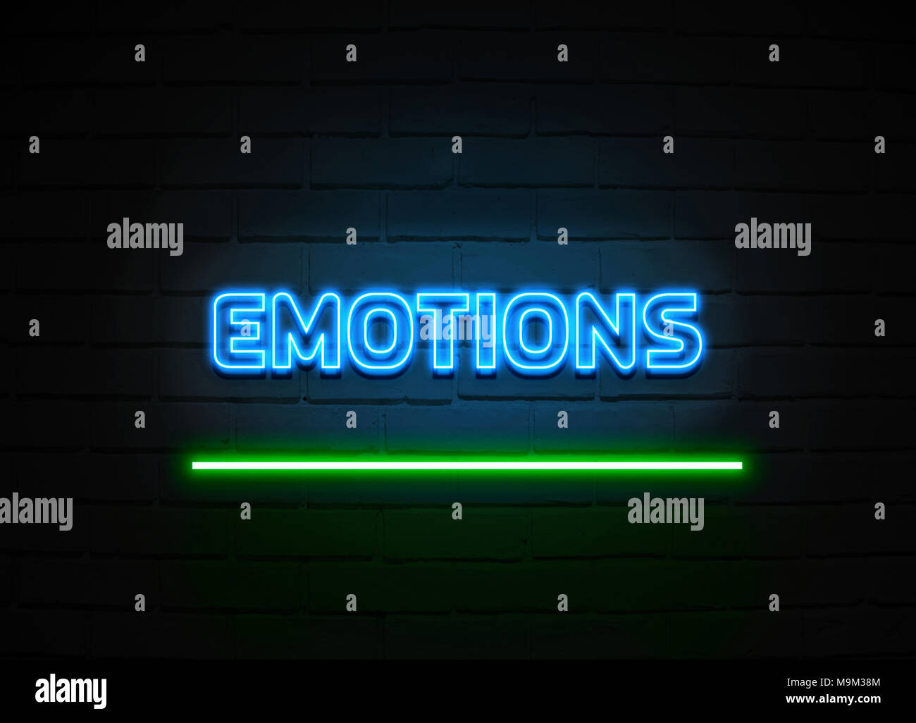 Emotions neon sign - Glowing Neon Sign on brickwall wall - 3D rendered ...