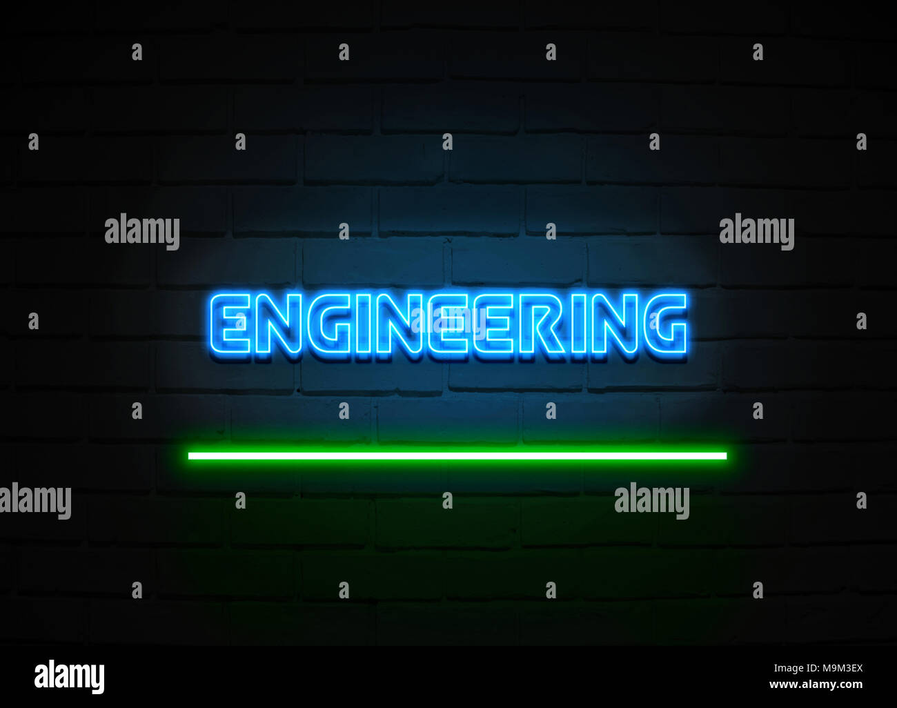 Engineering neon sign - Glowing Neon Sign on brickwall wall - 3D ...
