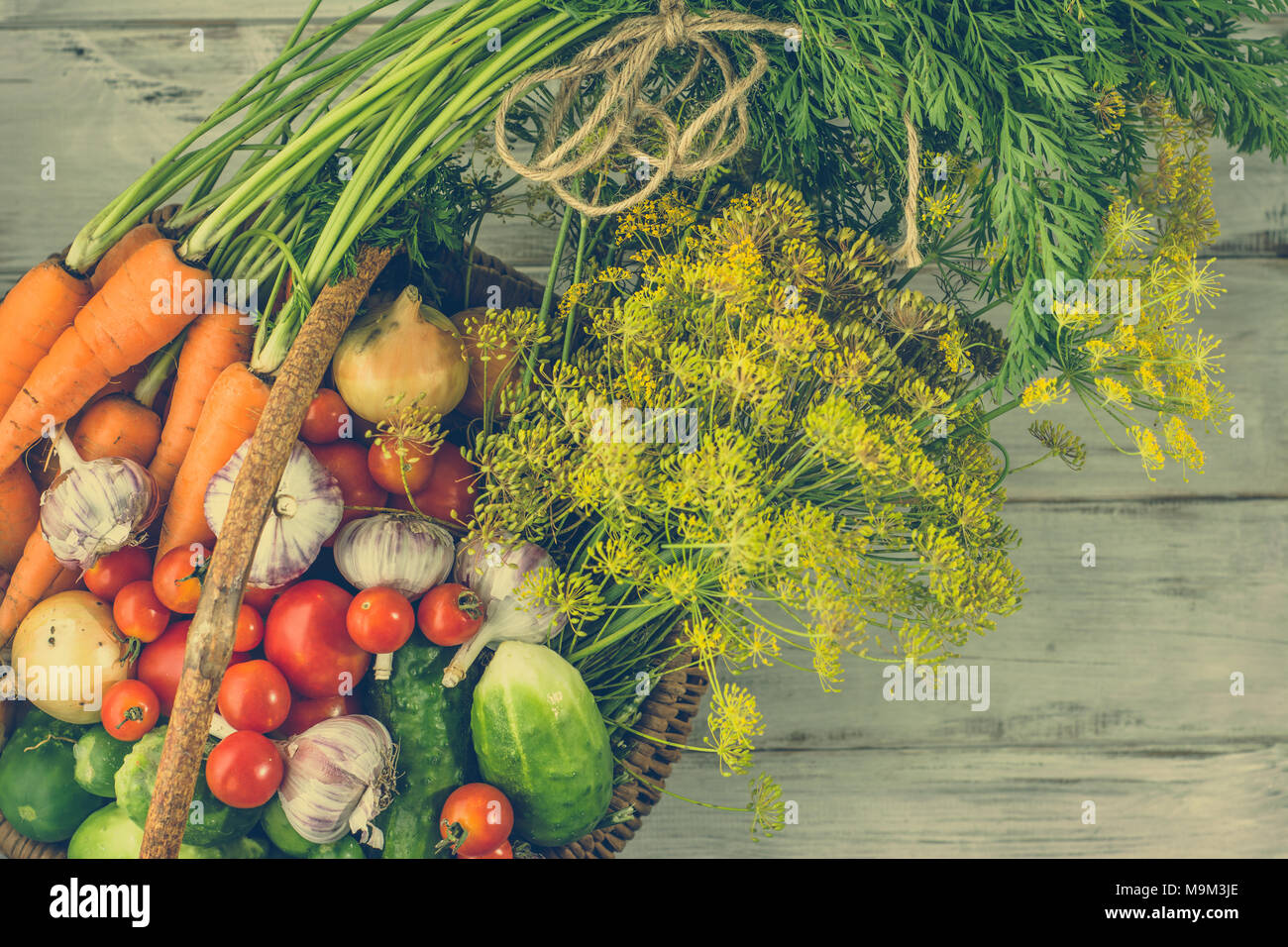 Collection of vegetables in the basket, local farming produce, toned ...
