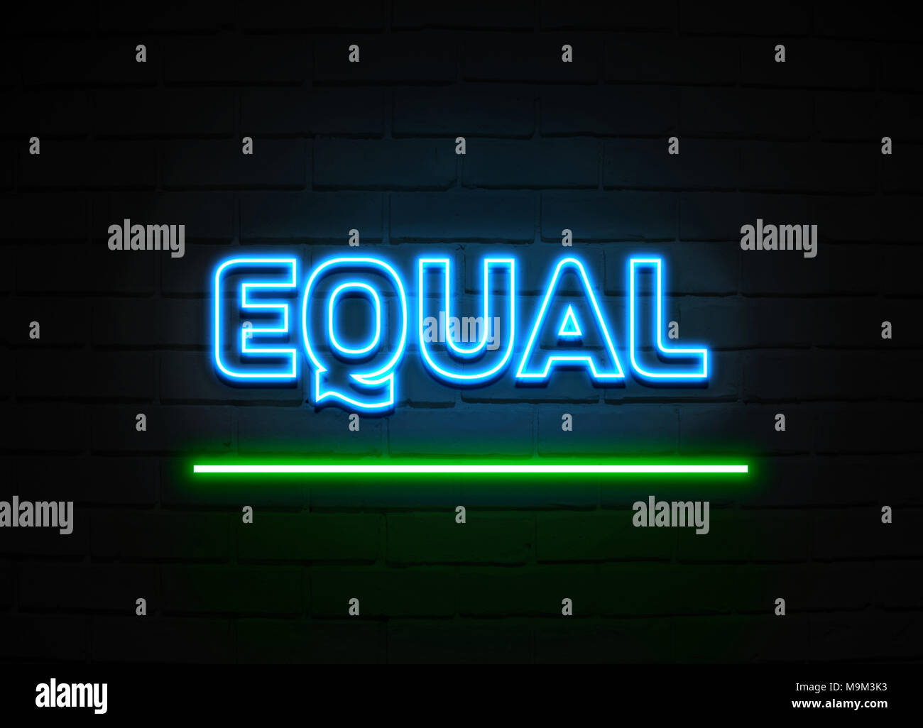 Equal neon sign - Glowing Neon Sign on brickwall wall - 3D rendered ...