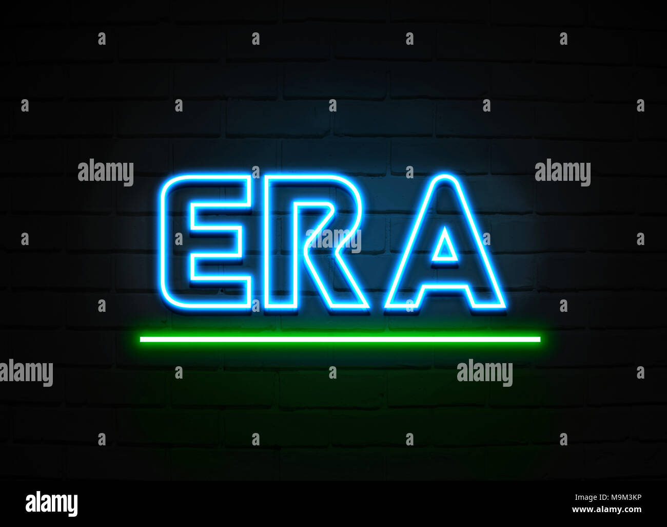 Era neon sign - Glowing Neon Sign on brickwall wall - 3D rendered ...