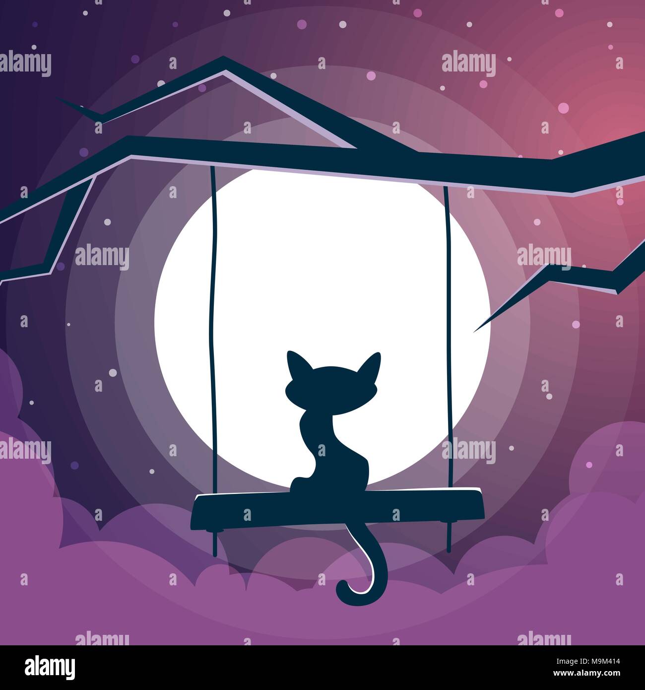 Cat illustration. Cartoon night landscape Stock Vector Image & Art - Alamy