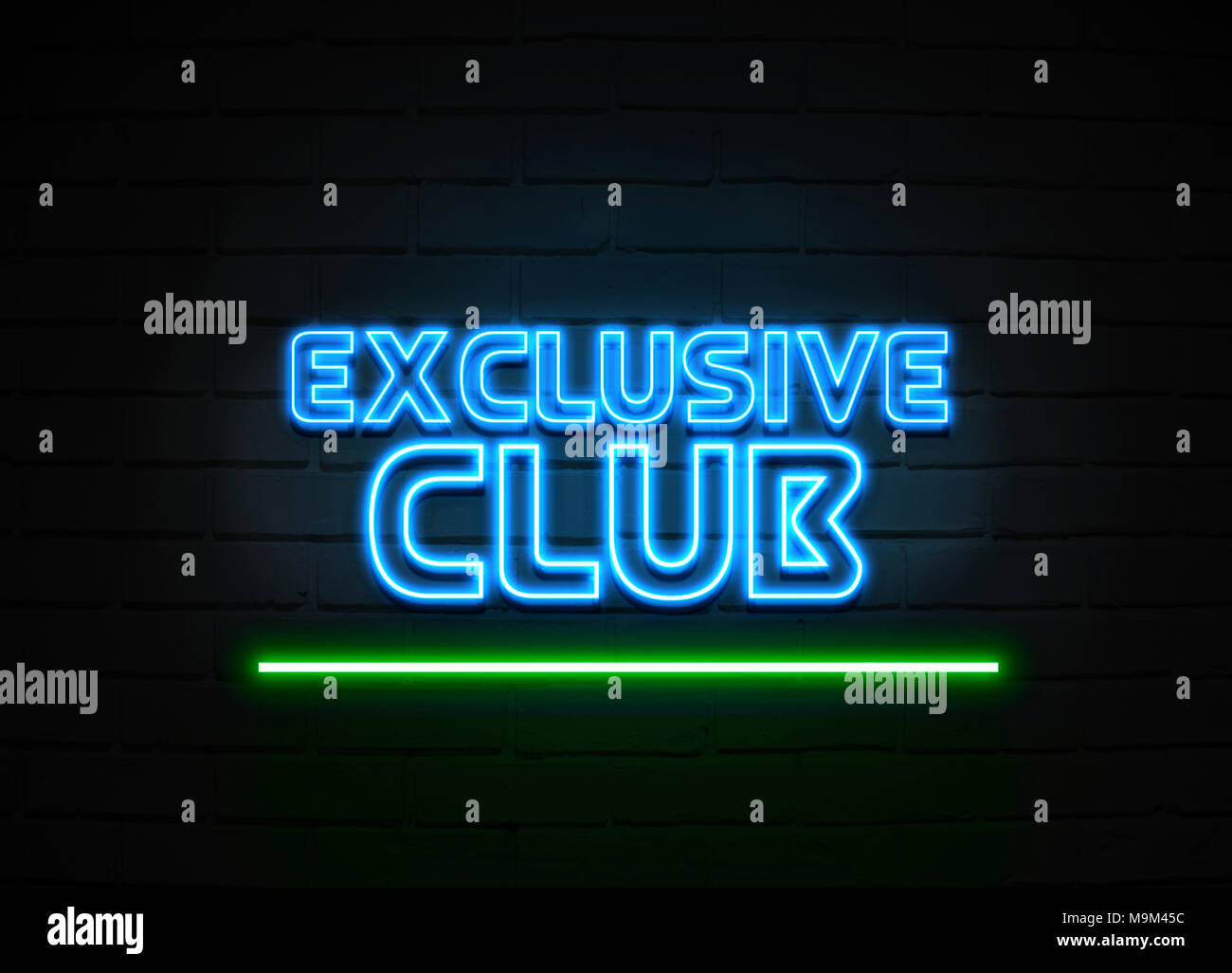 Exclusive Club neon sign - Glowing Neon Sign on brickwall wall - 3D ...
