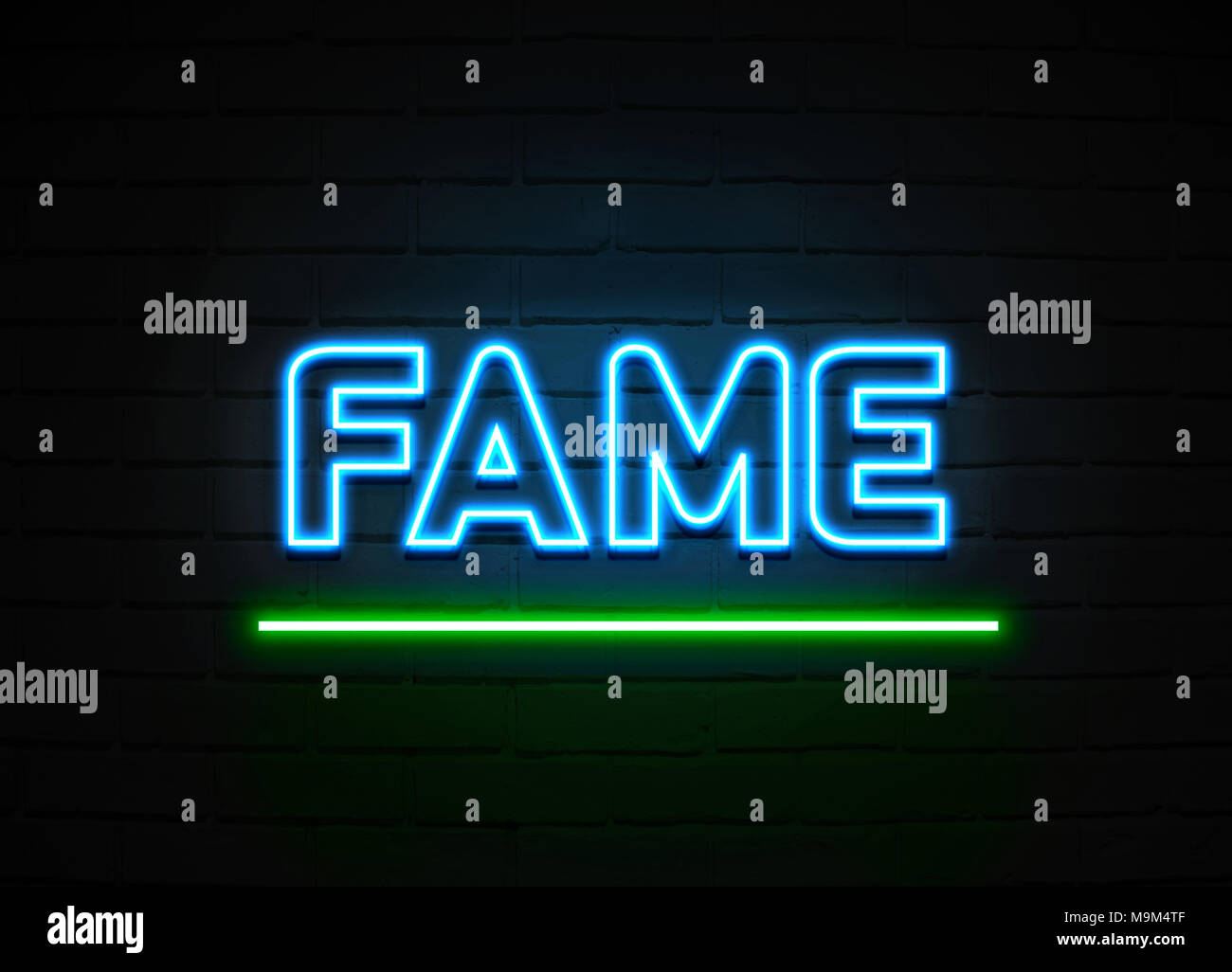 Fame neon sign - Glowing Neon Sign on brickwall wall - 3D rendered ...