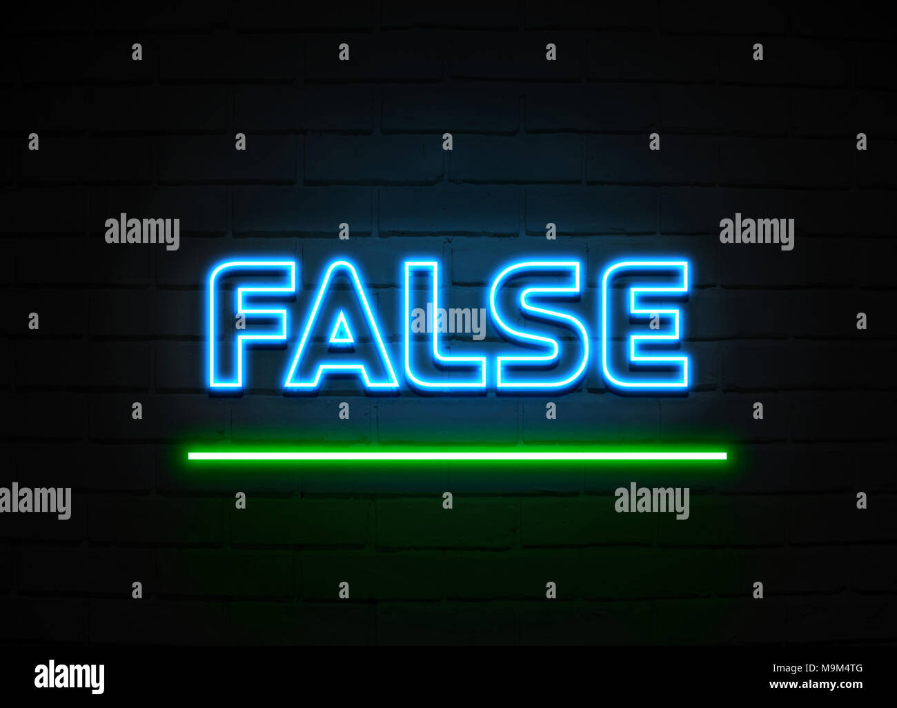 False neon sign - Glowing Neon Sign on brickwall wall - 3D rendered ...