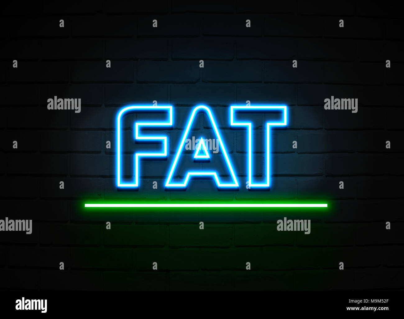 Fat neon sign - Glowing Neon Sign on brickwall wall - 3D rendered ...