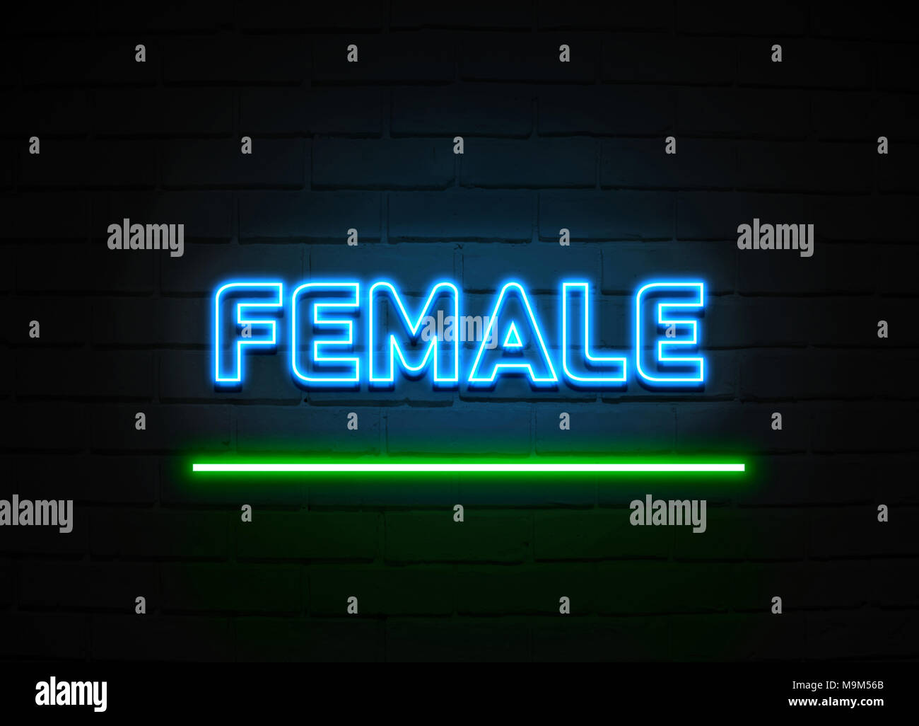 Female neon sign - Glowing Neon Sign on brickwall wall - 3D rendered ...