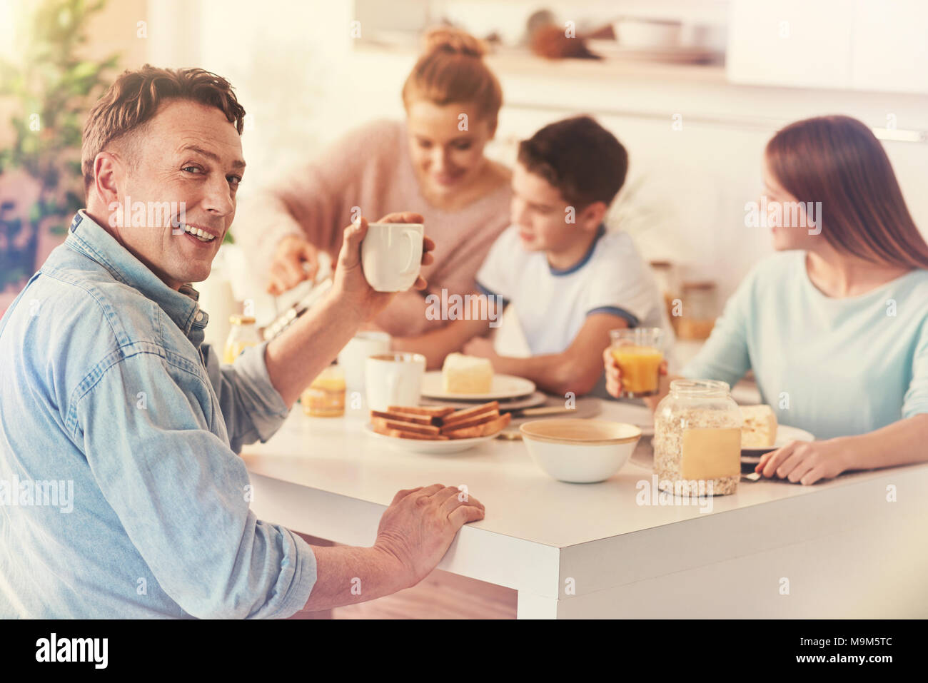 Portrait of happy man that drinking tea Stock Photo - Alamy