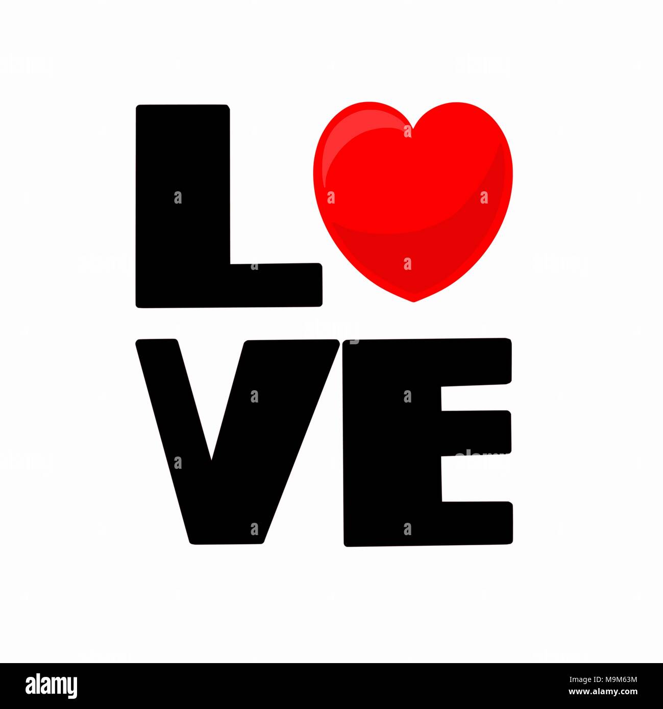 Love massive text with red heart, Calligraphic love lettering Stock ...