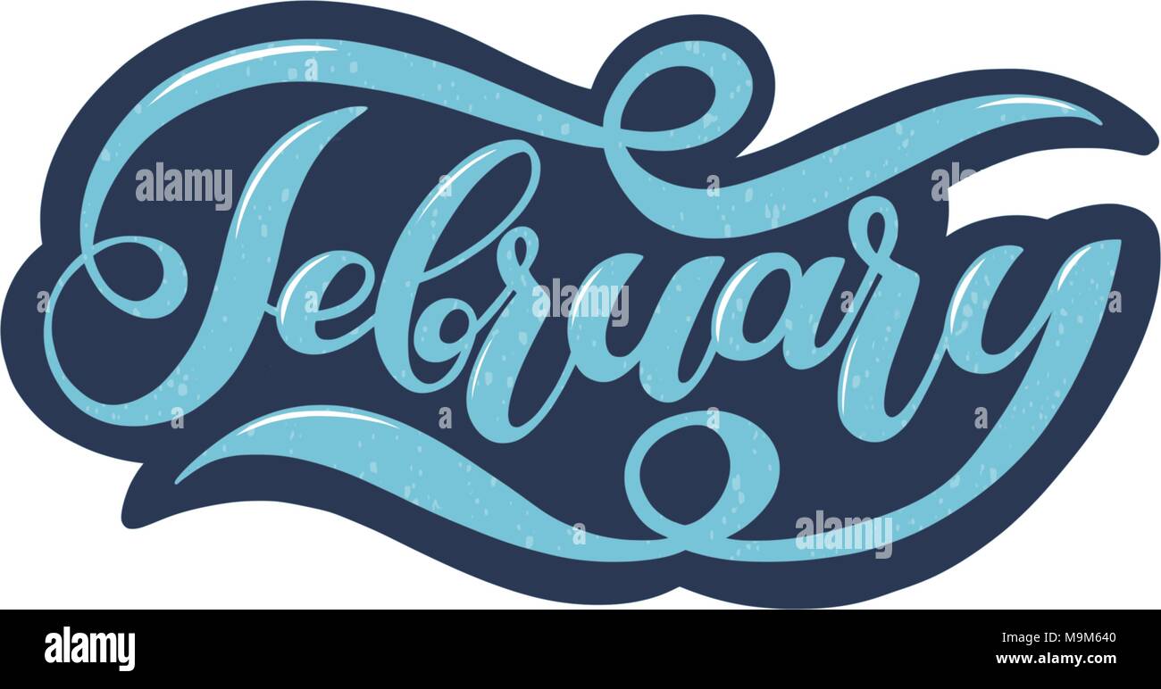 Hello february blue winter handwritten lettering. Winter vector ...