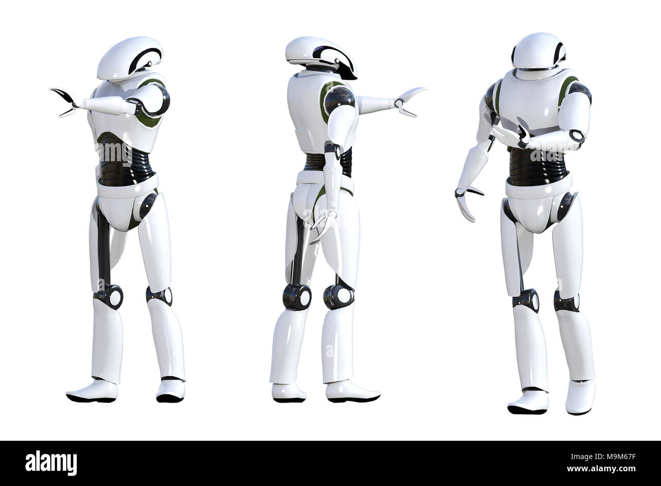Set of white robots isolated on white, 3d render Stock Photo - Alamy