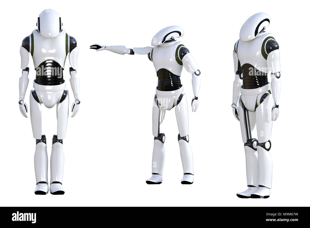 Set of white robots isolated on white, 3d render Stock Photo - Alamy