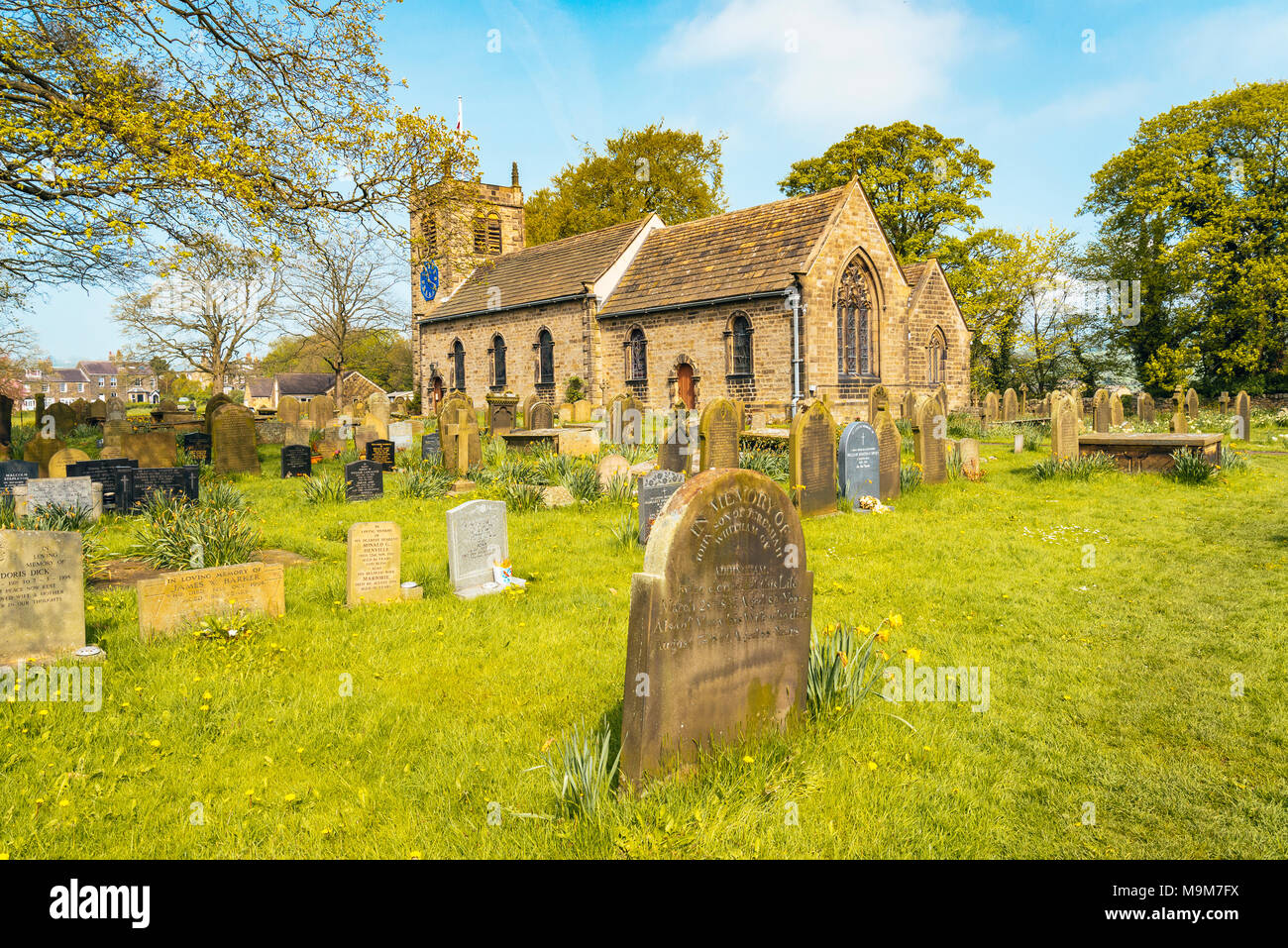 St Peter's Church at Addingham in West Yorkshire. The Dales Way walking ...