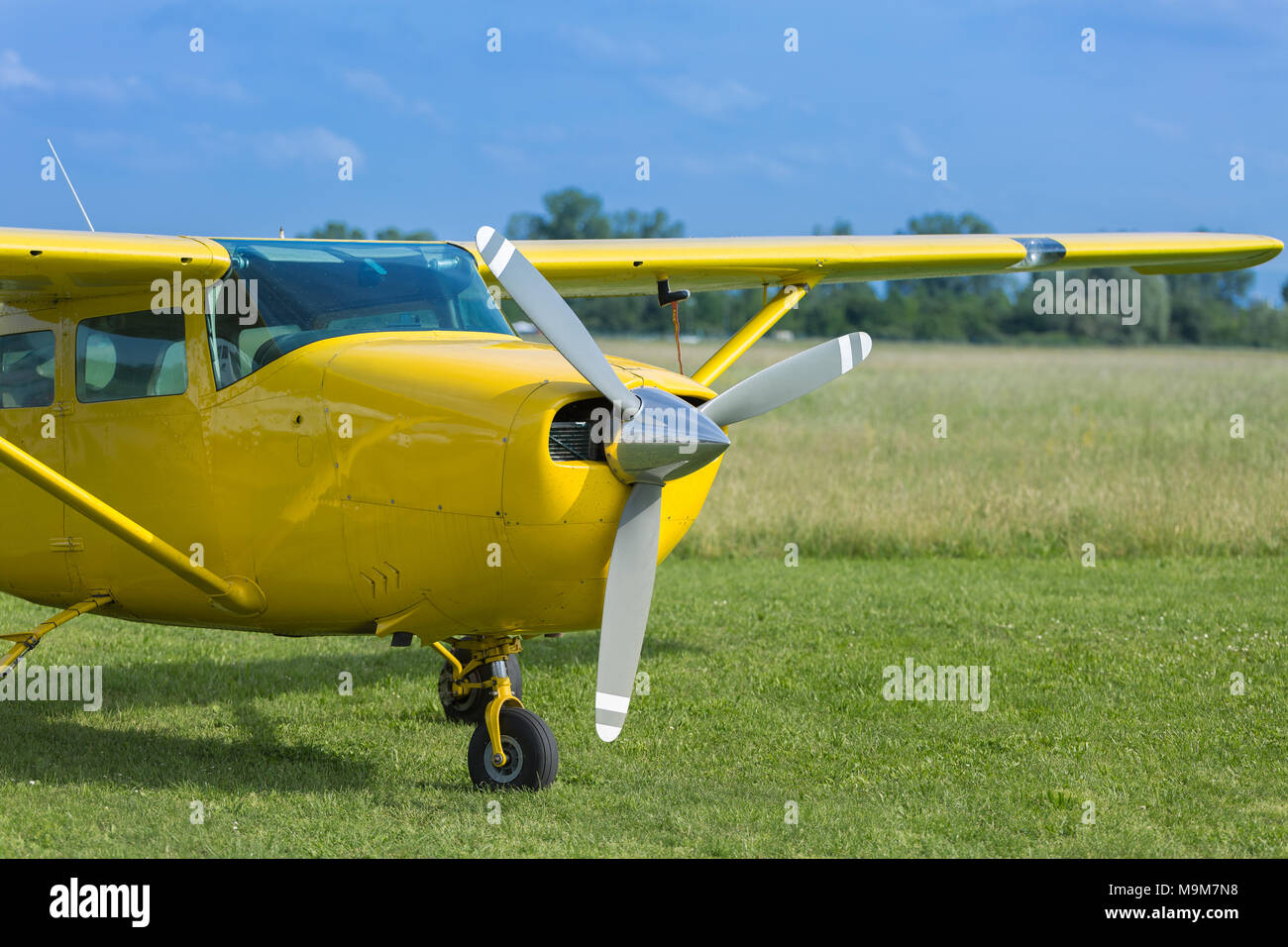 Small and Light Yellow Piper Aircraft near to the Runaway Ready to Take ...