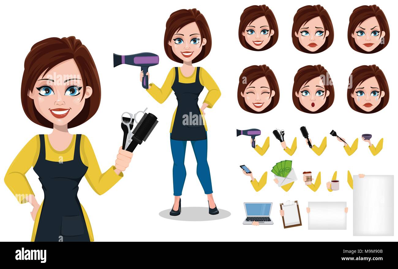 Hairdresser woman in professional uniform. Beautiful lady stylist ...