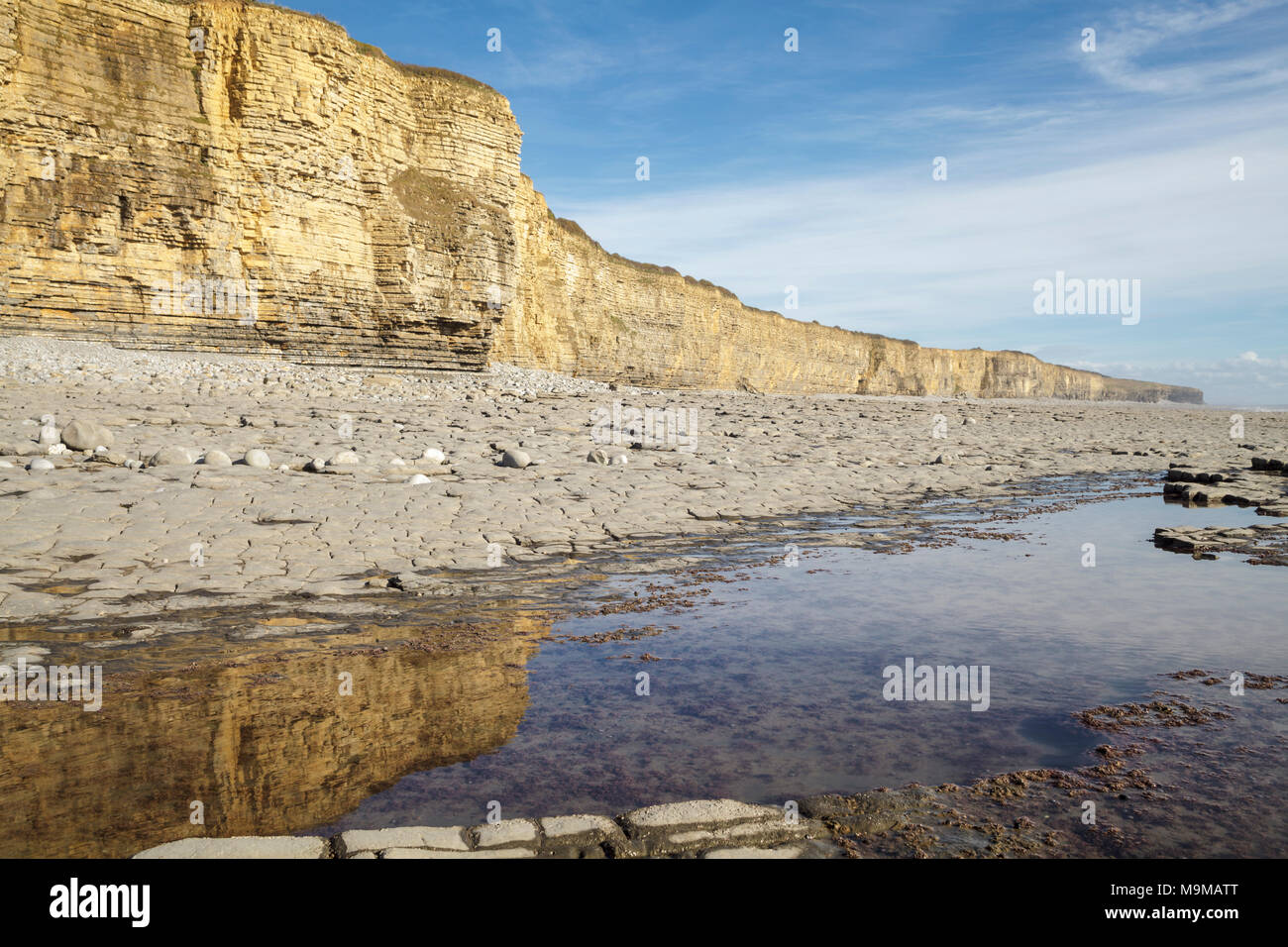 Limestone Cliffs and reflection at Llantwit Major Beach Stock Photo - Alamy