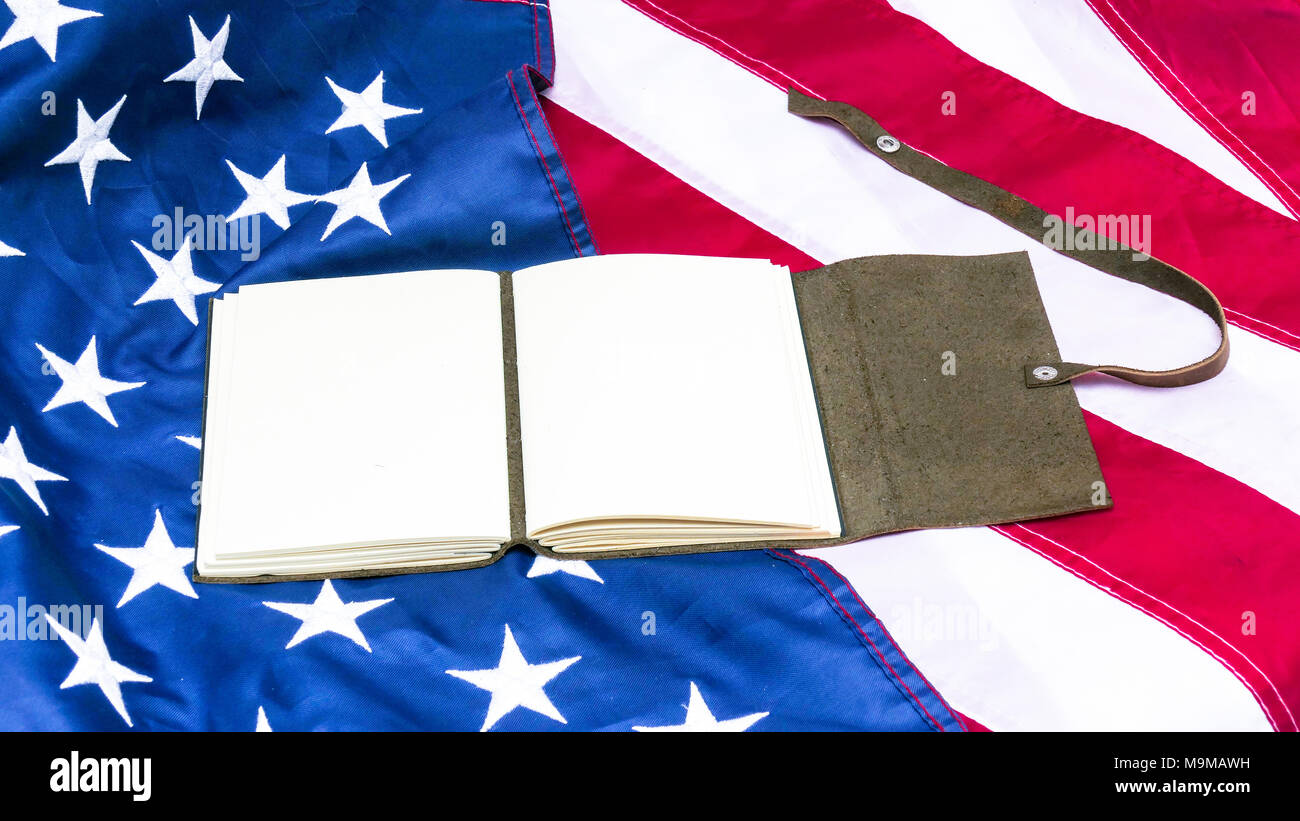 Leather paper note on US Flag Stock Photo - Alamy