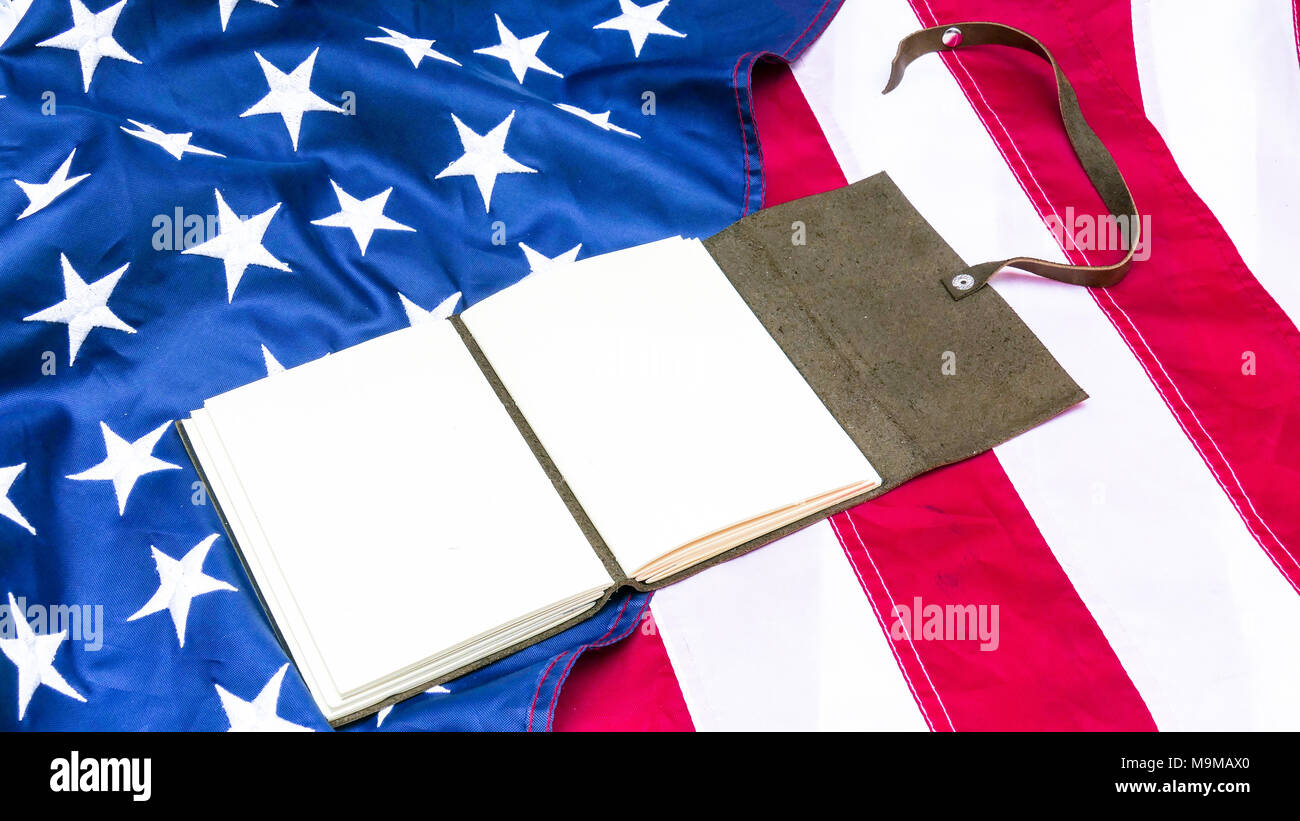 Leather paper note on US Flag Stock Photo - Alamy